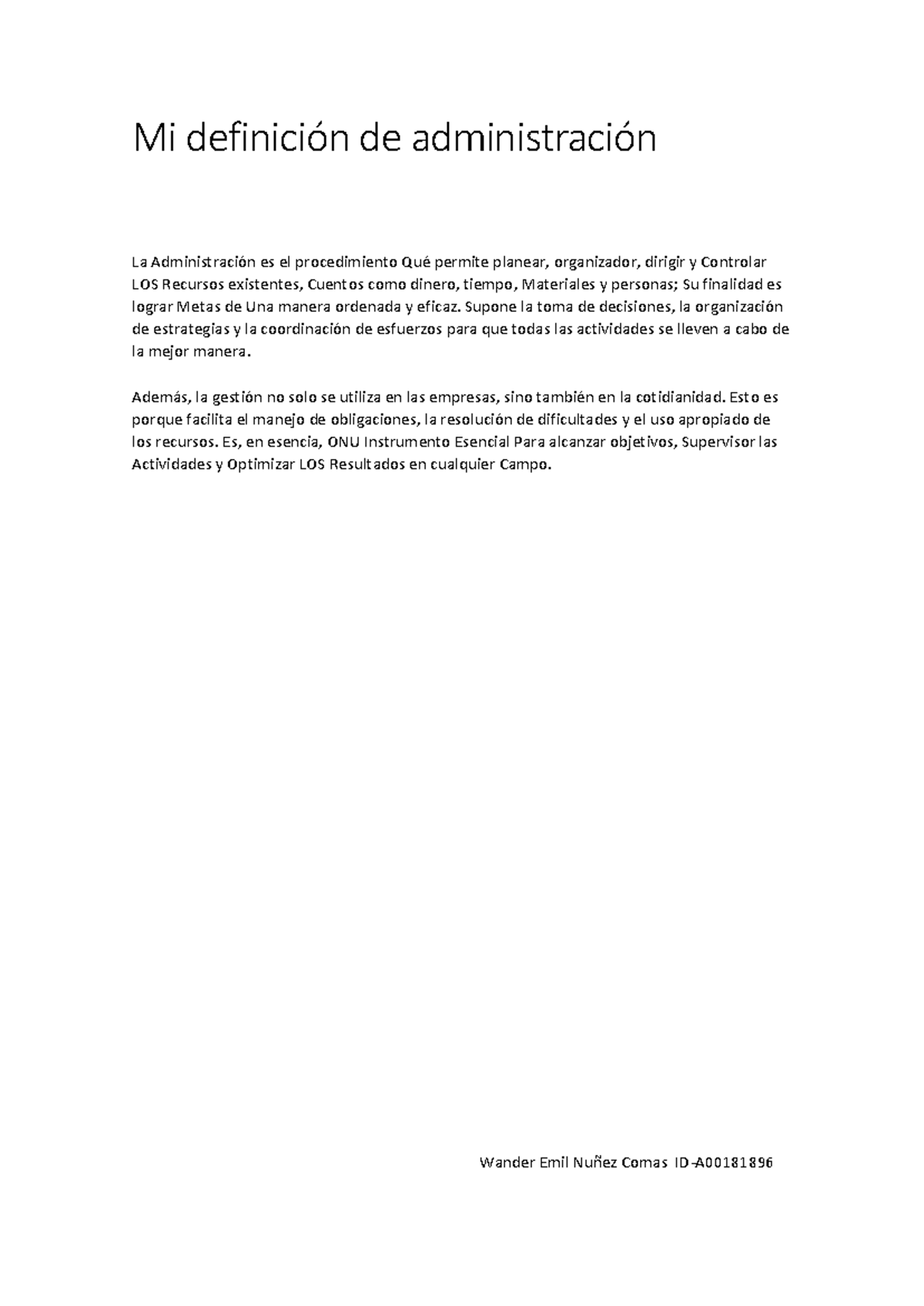 Unidad 2: Actividad 1 - Definición de Administración por Wander Emil ...