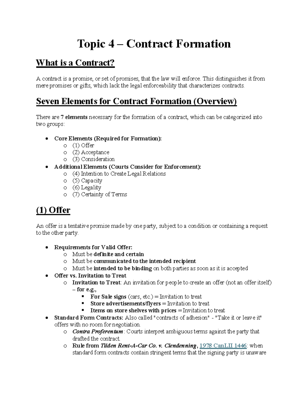 Topic 3 - Contract Formation: Key Elements & Legal Principles - Studocu