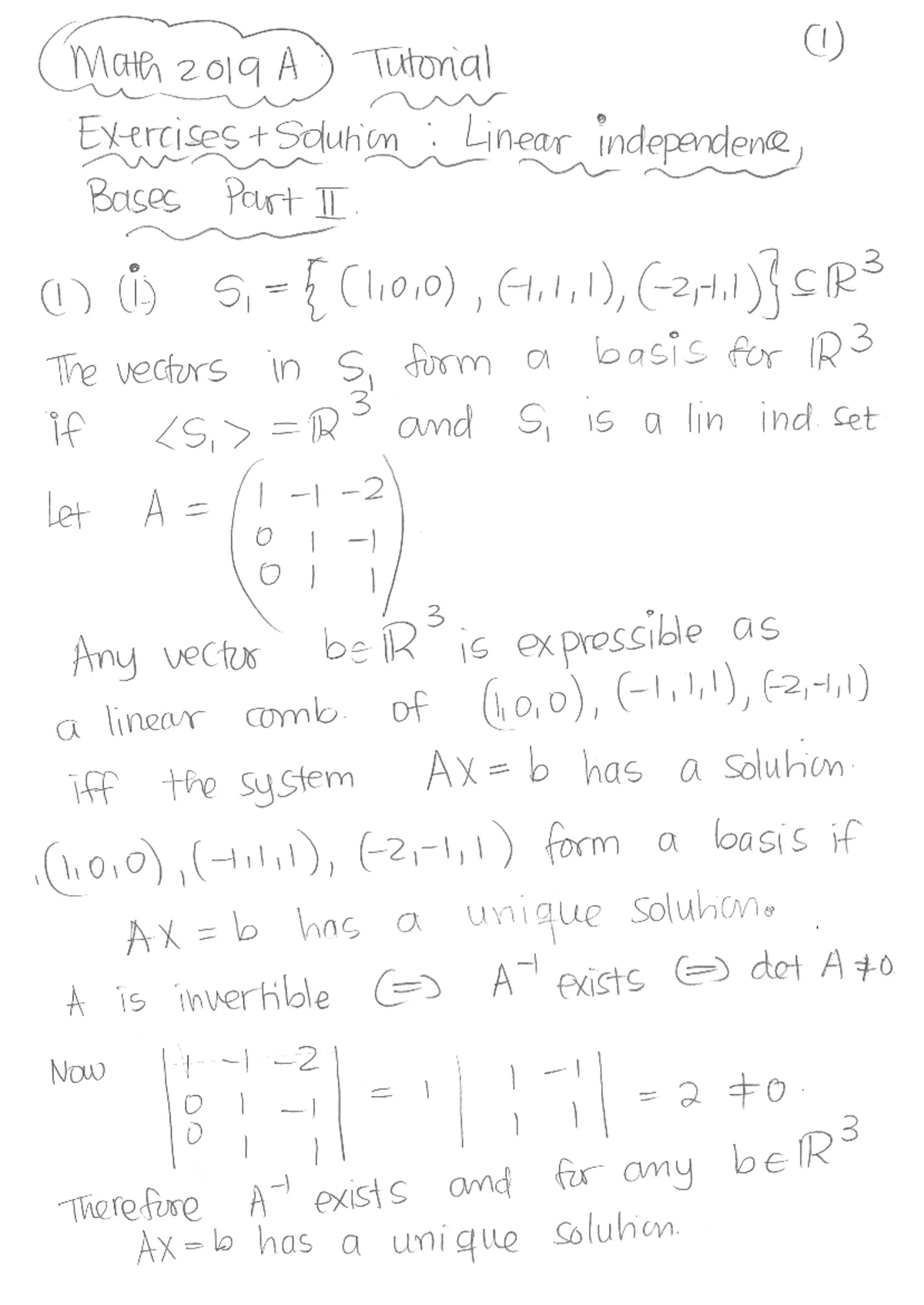 Math 2019 Linear Independence & Bases Part II Solutions - Studocu