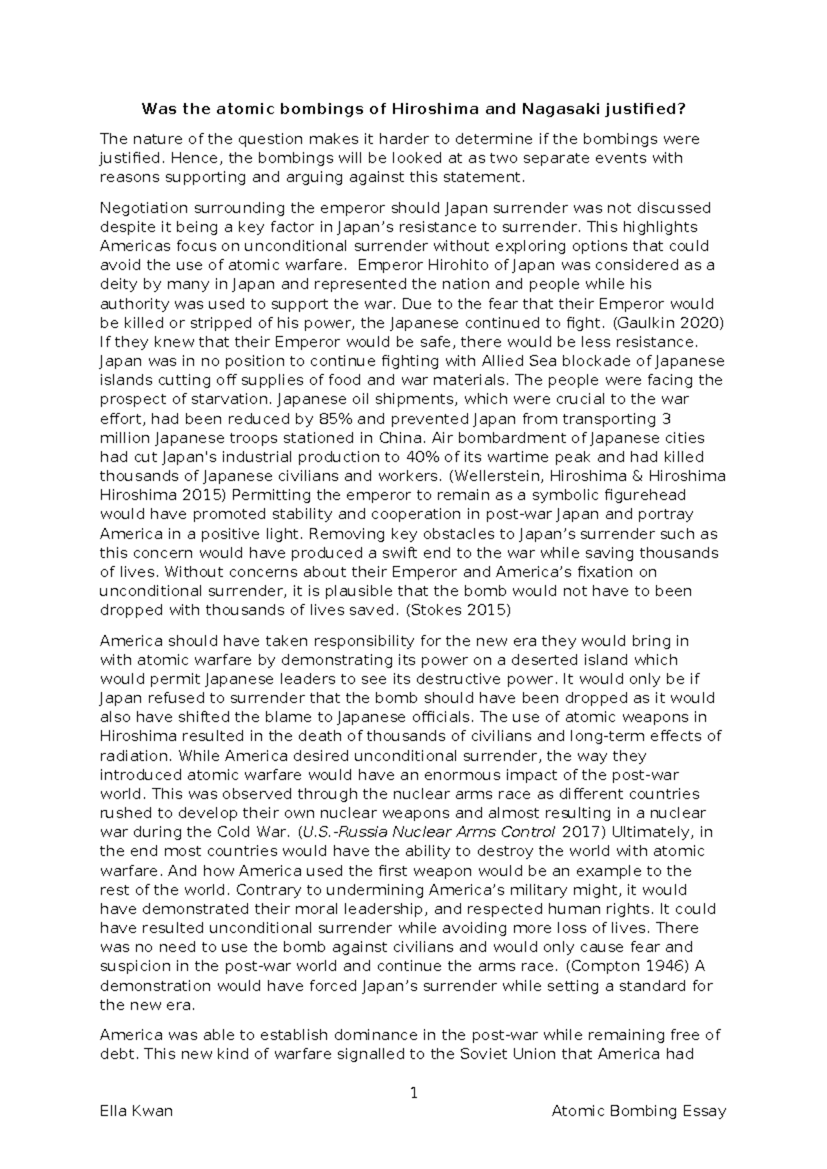 Atomic Bombings of Hiroshima & Nagasaki: Justification Debate - Studocu