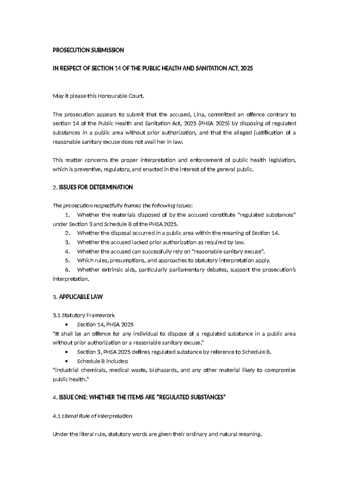 Prosecution Submission on Section 14 of PHSA 2025: Key Issues ...