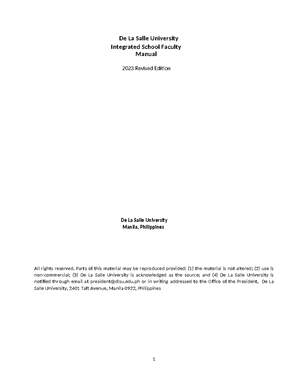 DLSU Integrated School Faculty Manual: 2023 Revised Edition - Studocu
