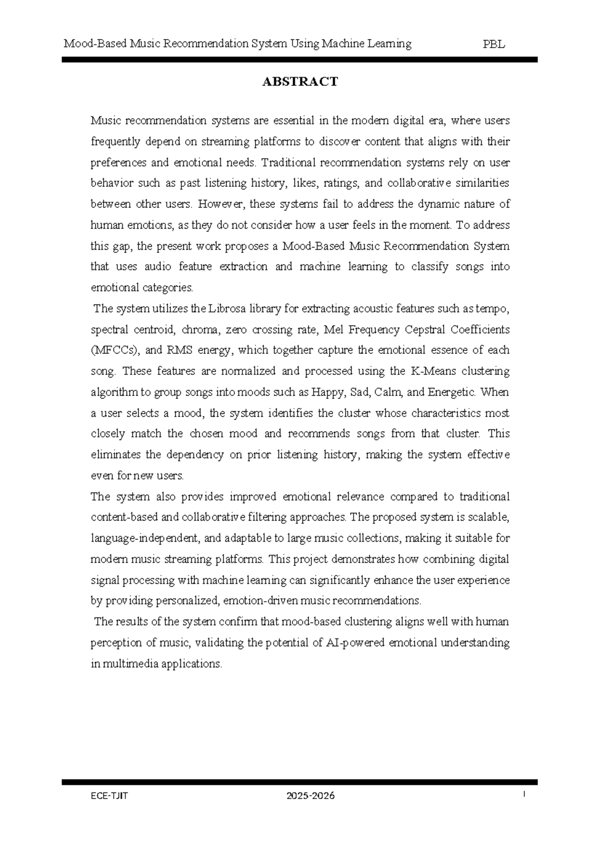 Music Recommendation System Using ML: Emotional Mood-Based Approach PBL ...