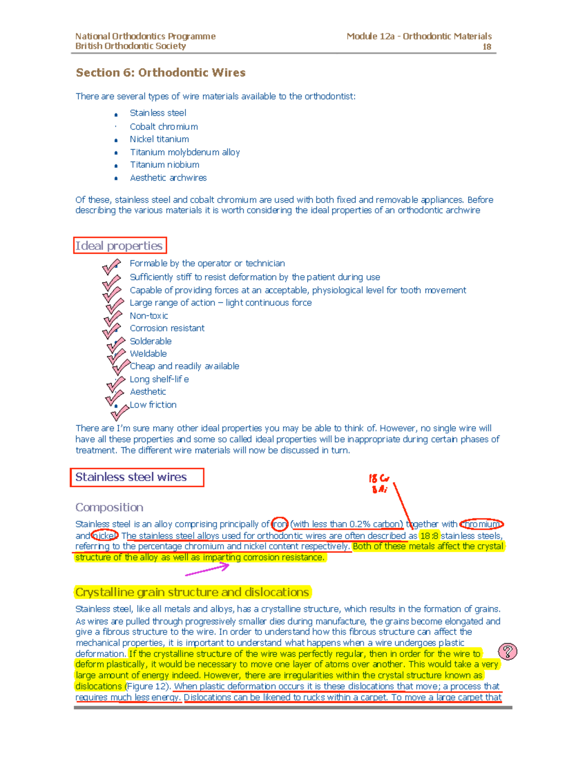 National Orthodontics Programme BOS Module 12a: Orthodontic Wires ...