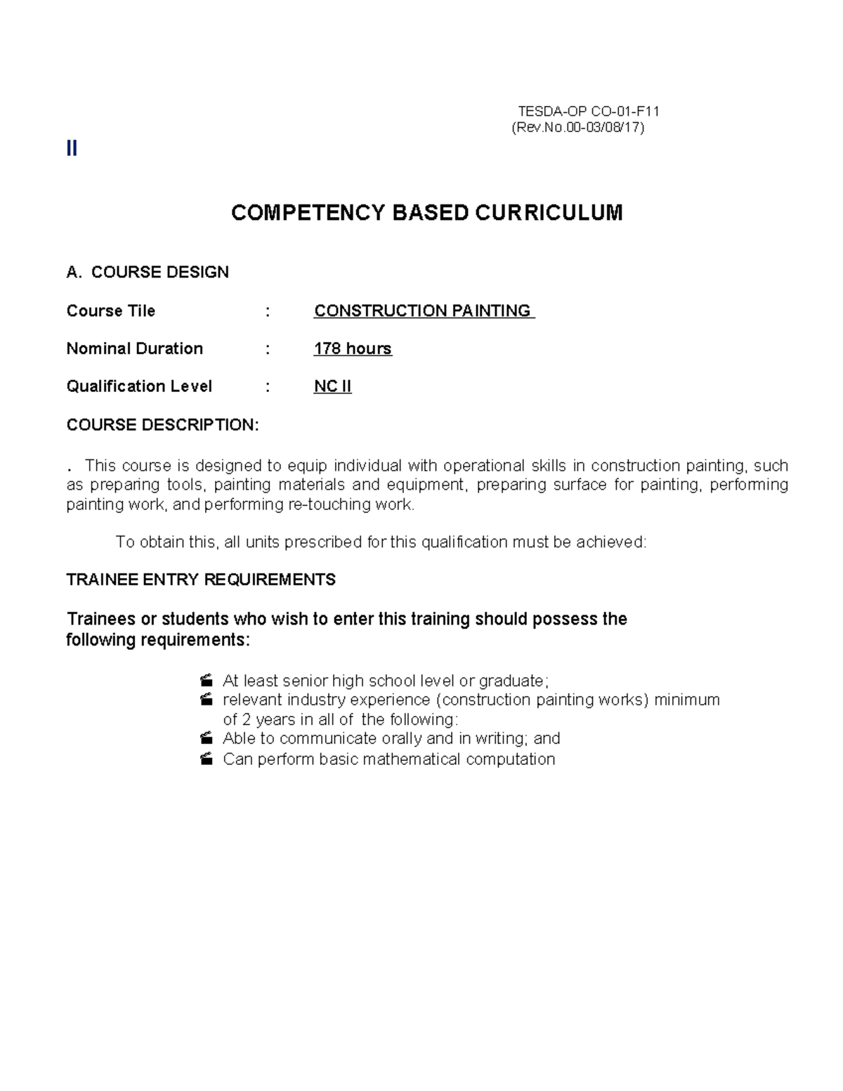 Construction Painting NC II - Competency-Based Curriculum Guide - Studocu