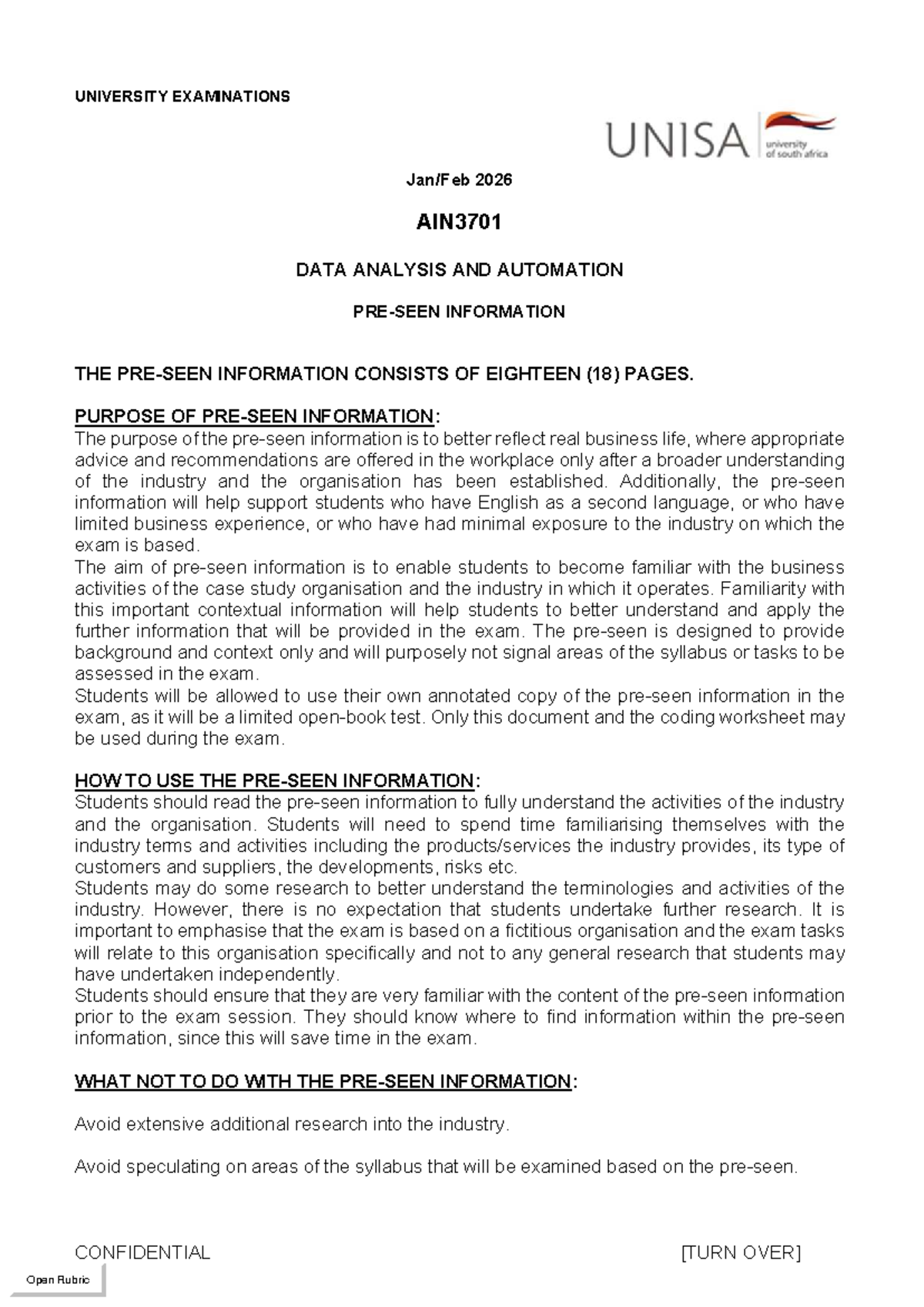 AIN3701 2026 Pre-Seen Supplementary Exam Guide for Data Analysis - Studocu