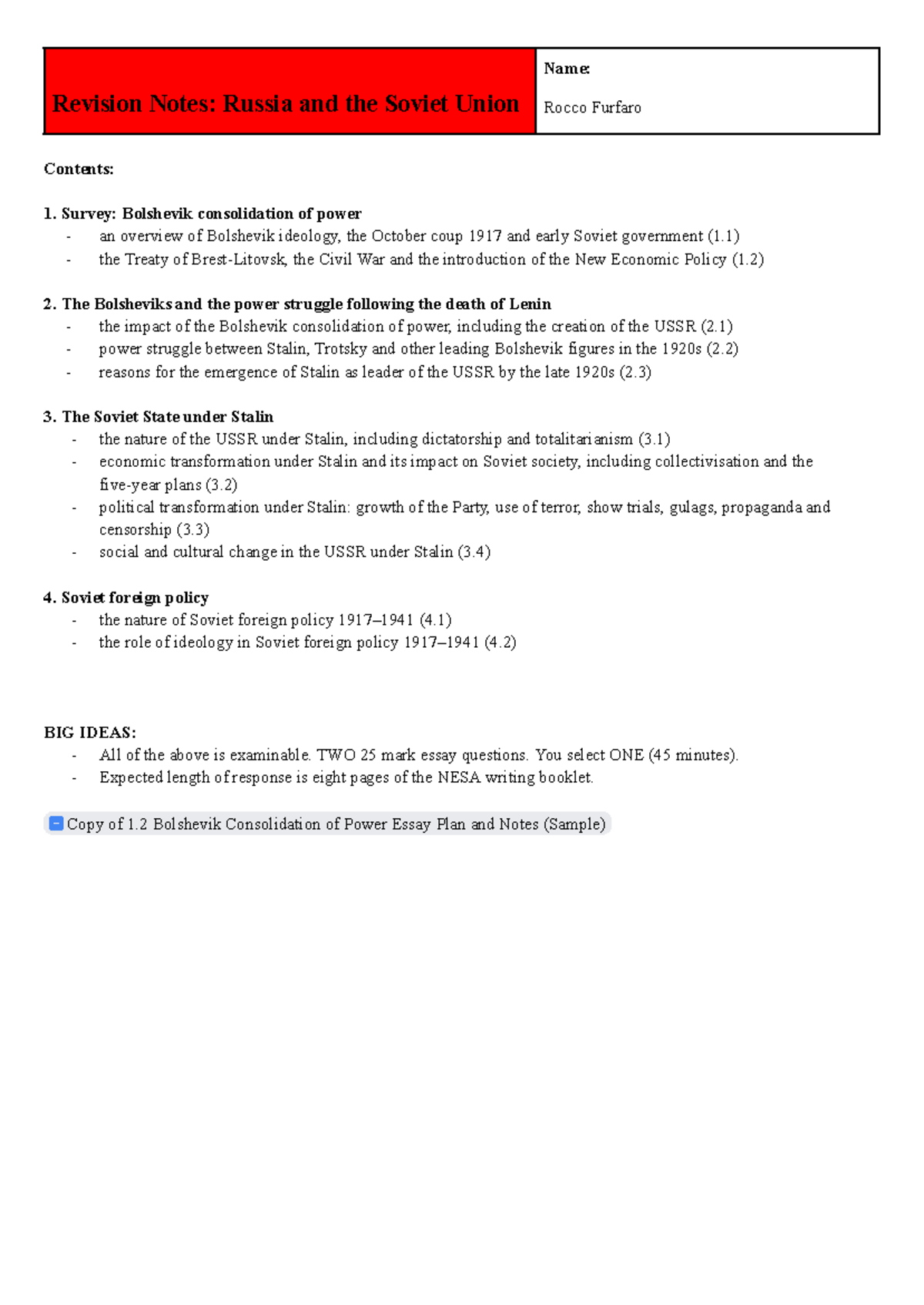 Russia & the USSR: Comprehensive Study Notes (Course Code: HIST101 ...