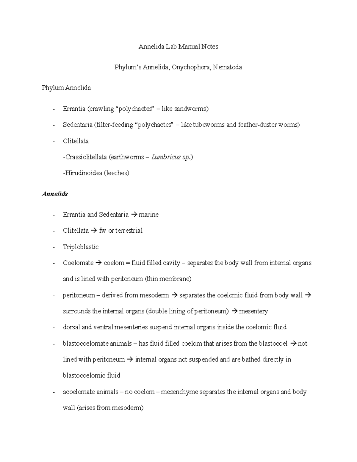 Annelida Lab Manual Notes: Errantia, Sedentaria, and Nematoda Insights ...