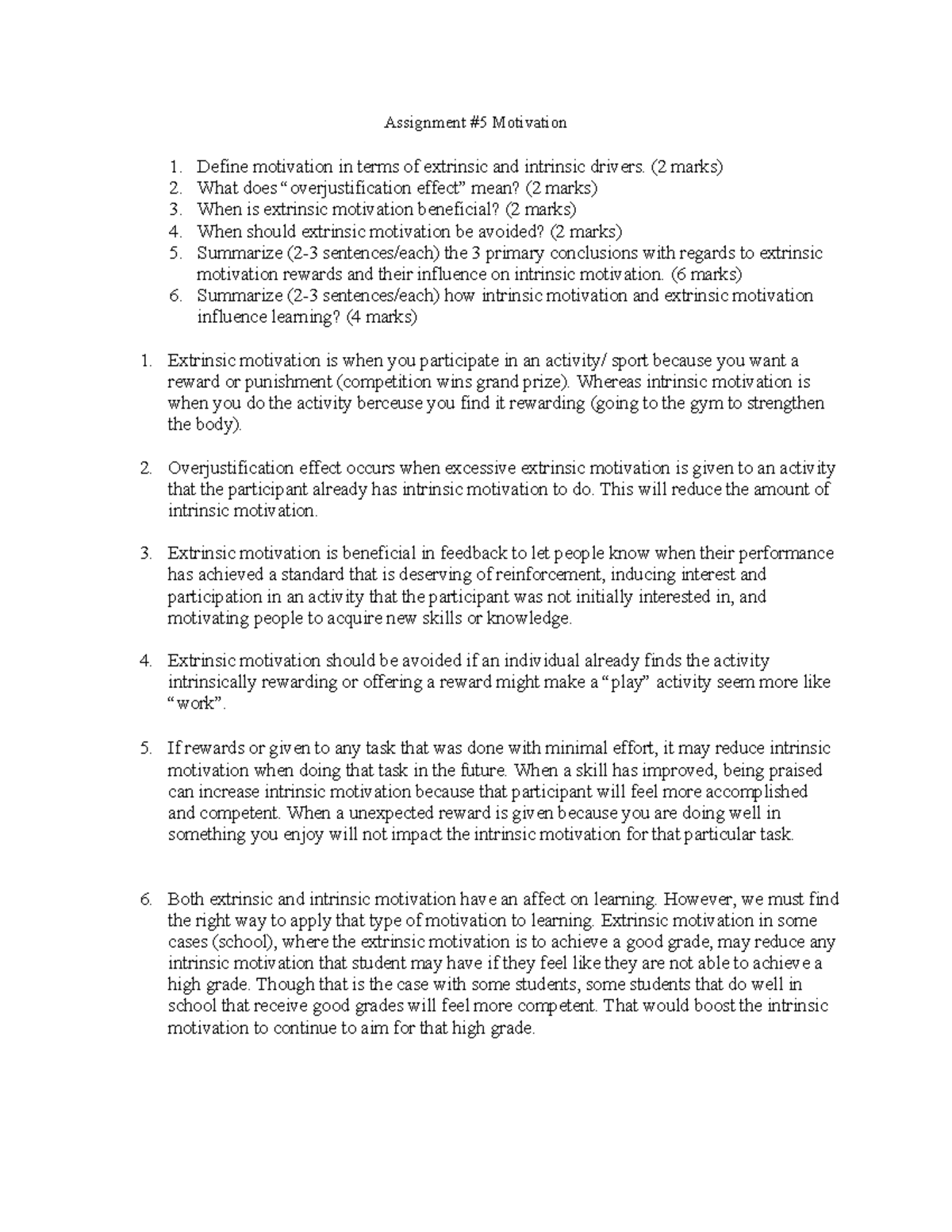 Assignment 5: Understanding Intrinsic & Extrinsic Motivation - Studocu