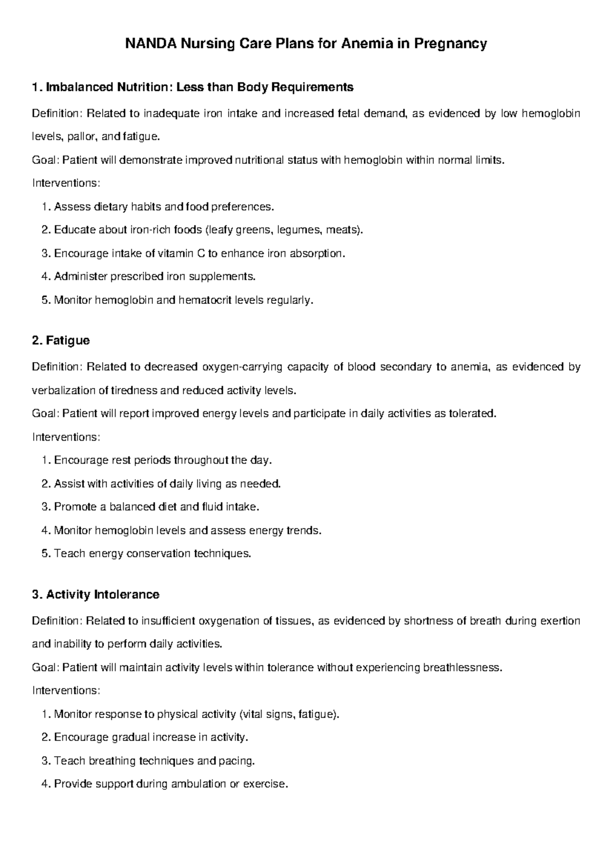 NANDA Nursing Care Plans for Anemia in Pregnancy: Comprehensive Guide ...
