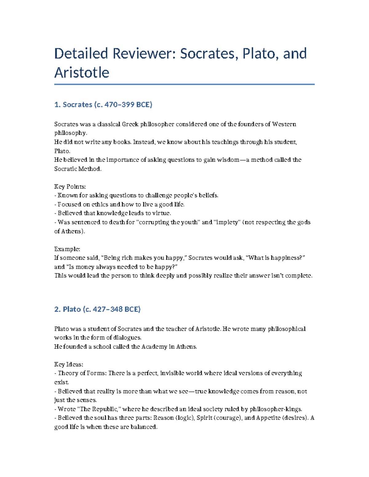 PHIL 101: Socrates, Plato, and Aristotle Detailed Review - Studocu