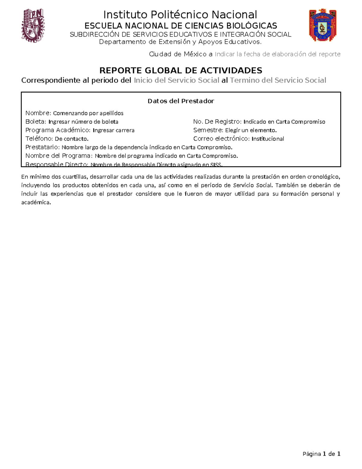 Act-gl IPN Formato de Reporte Global para Servicio Social - Studocu