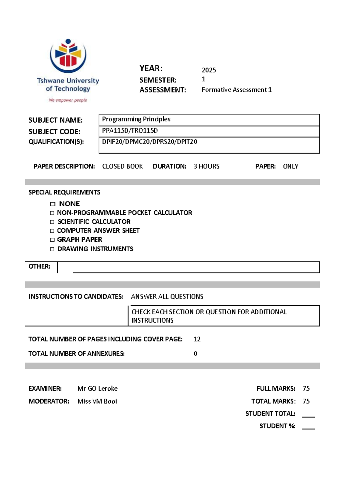 Programming Principles FA1 2025: Formative Assessment Guide - Studocu