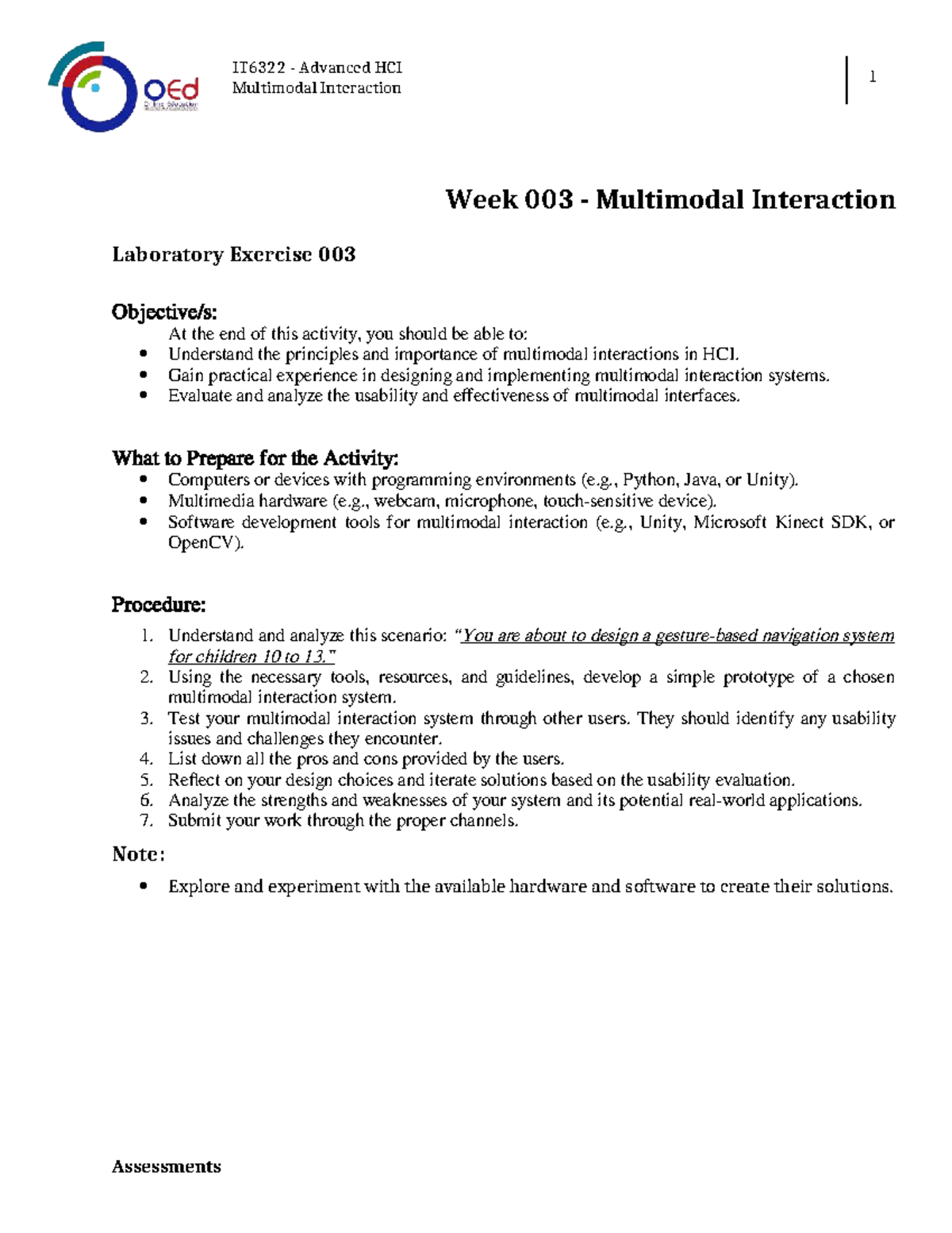 IT6322 Advanced HCI: Week 003 Multimodal Interaction Lab Exercise - Studocu
