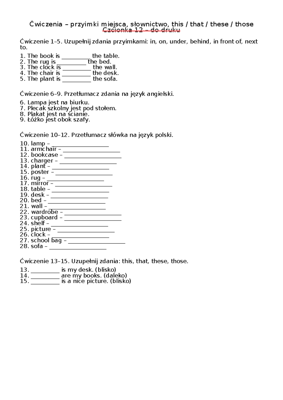 Ćwiczenia – Przyimki Miejsca i Słownictwo (Together 4, Unit 3) - Studocu
