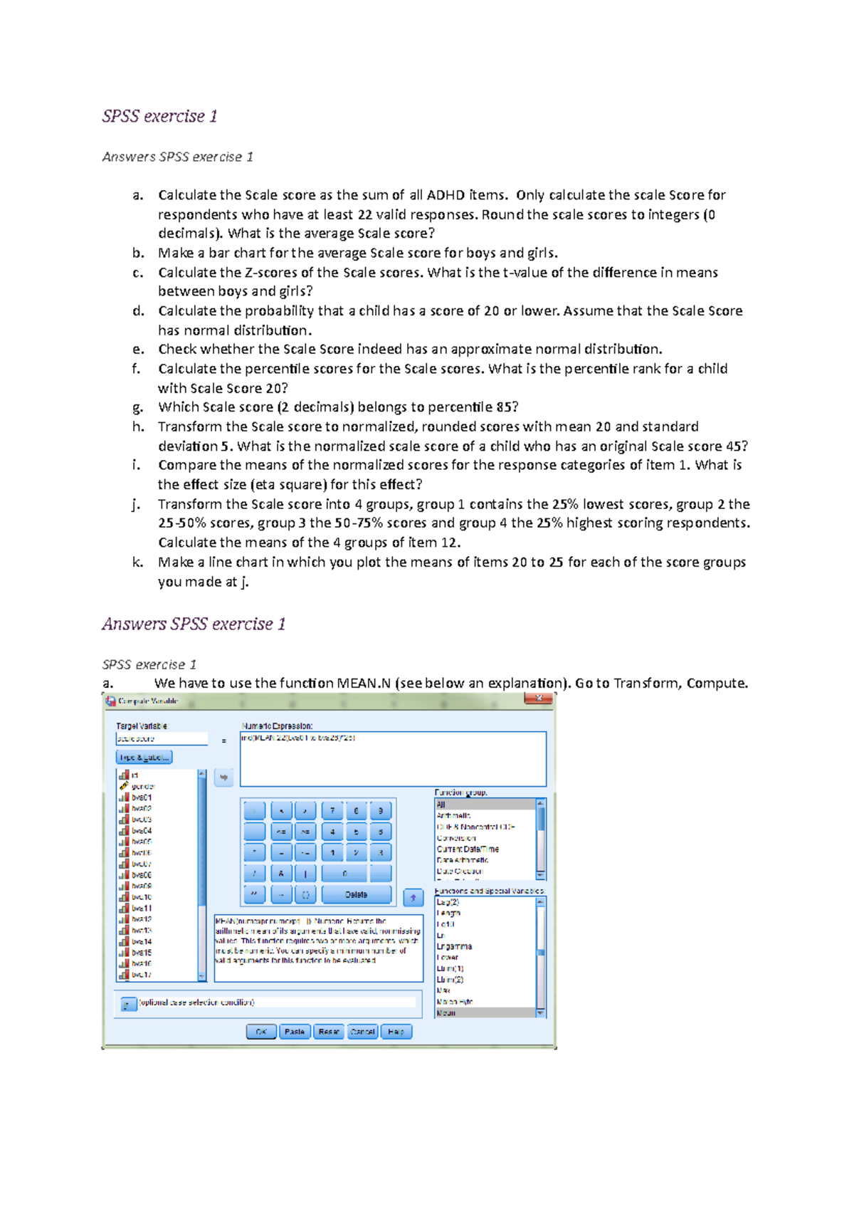SPSS Psychometry Exercise 1 Solutions: Week 1 Analysis and Charts ...