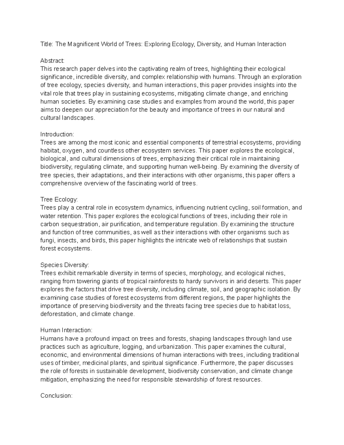 Trees - Through an exploration of tree ecology, species diversity, and ...