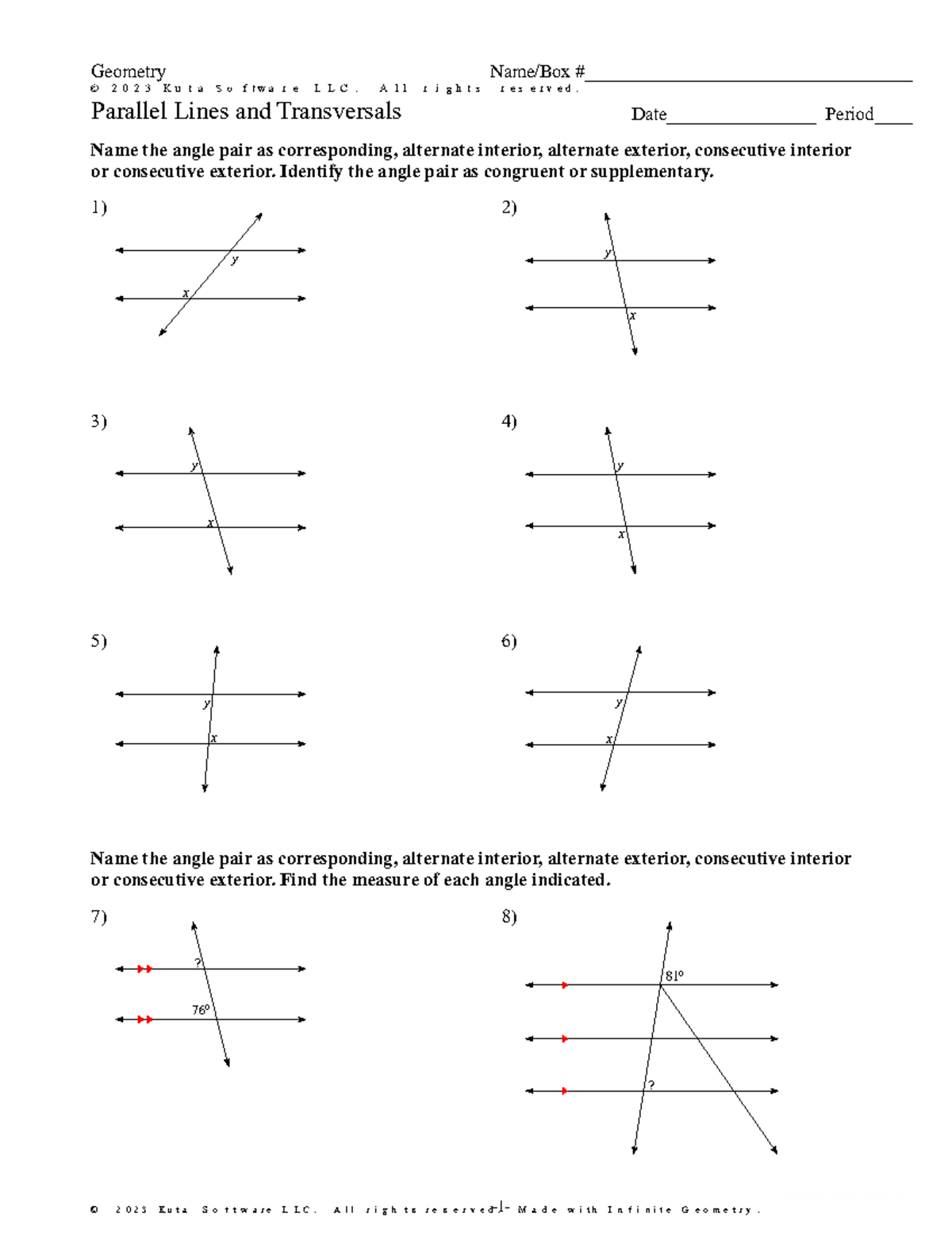 3.2 Geometry Parallel Lines & Transversals Homework Assignment - Studocu