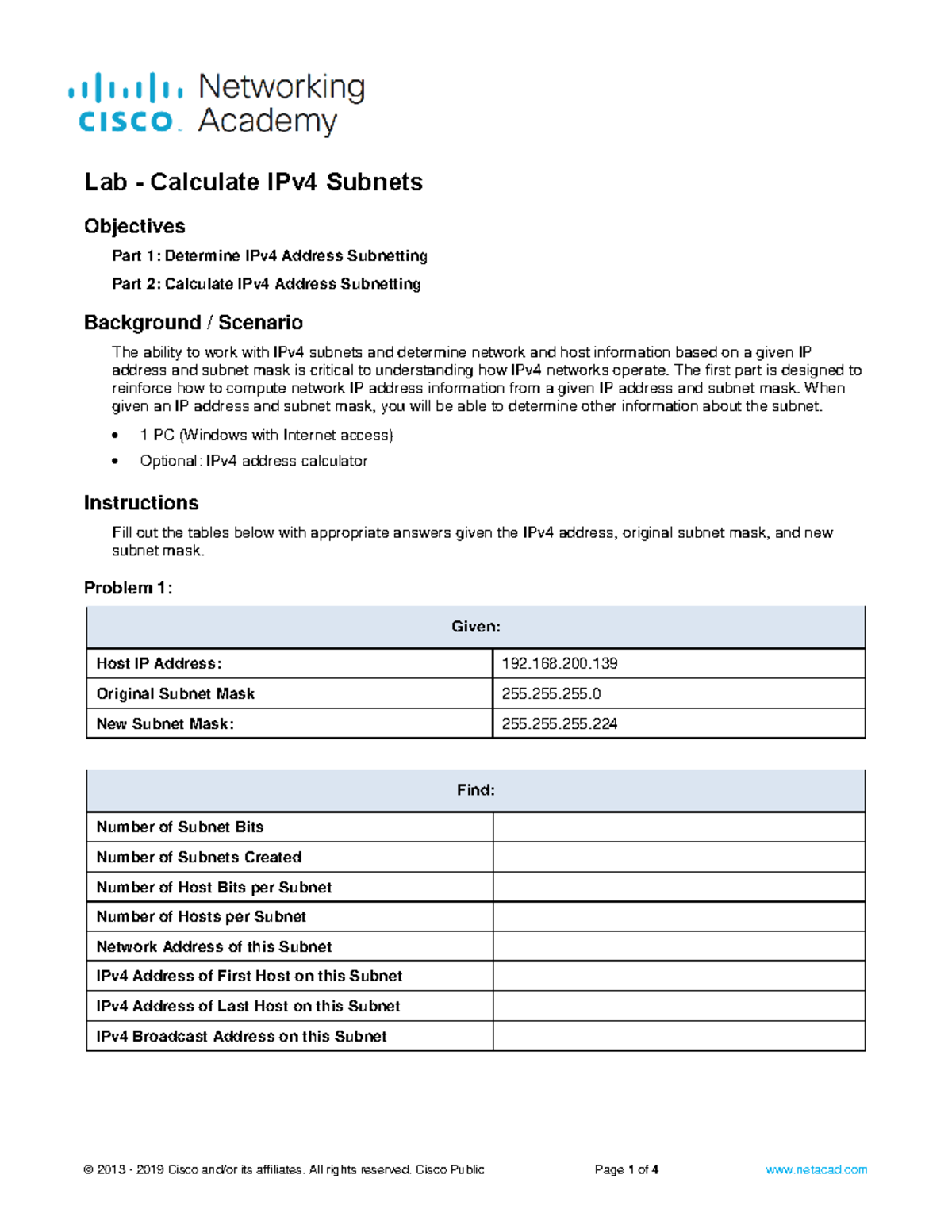 Lab 11.6: Calculating IPv4 Subnets and Addressing Details - Studocu