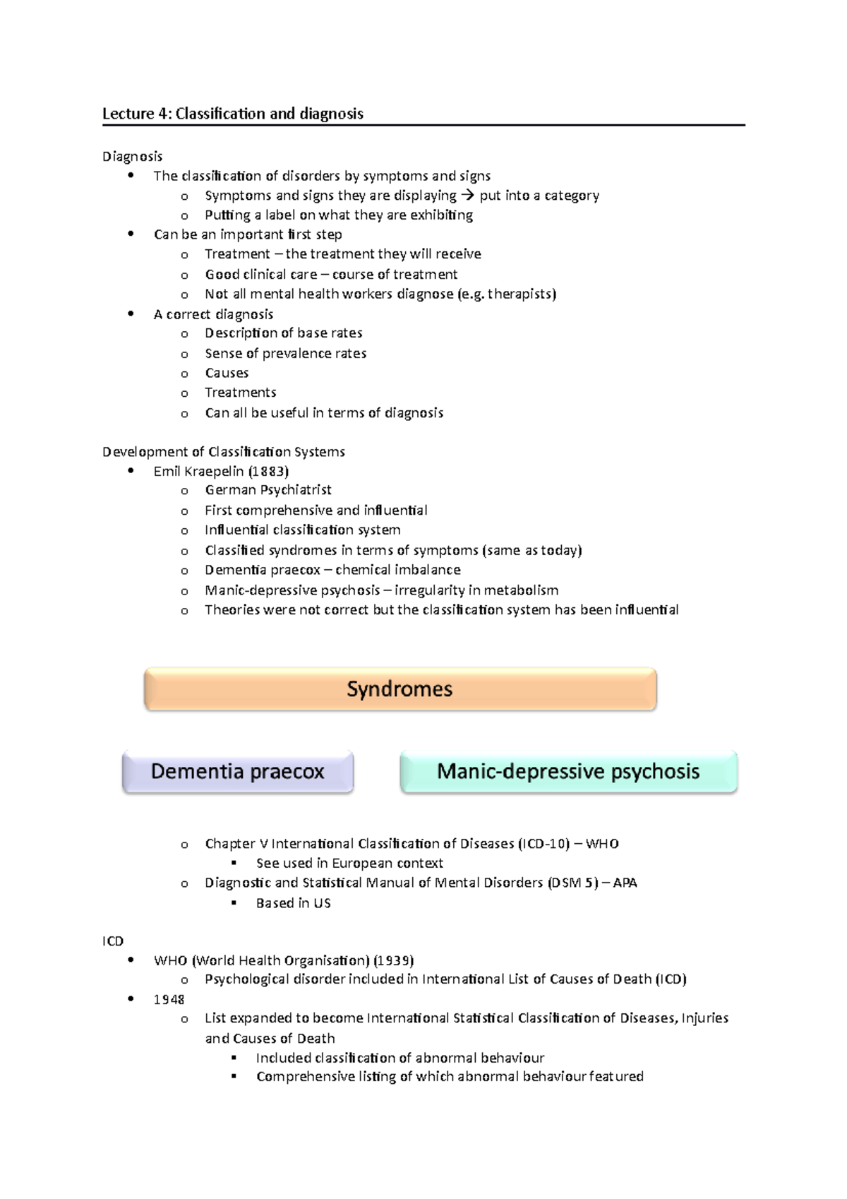 Lecture 4 - Abnormal Psychology - Lecture 4: Classification and ...