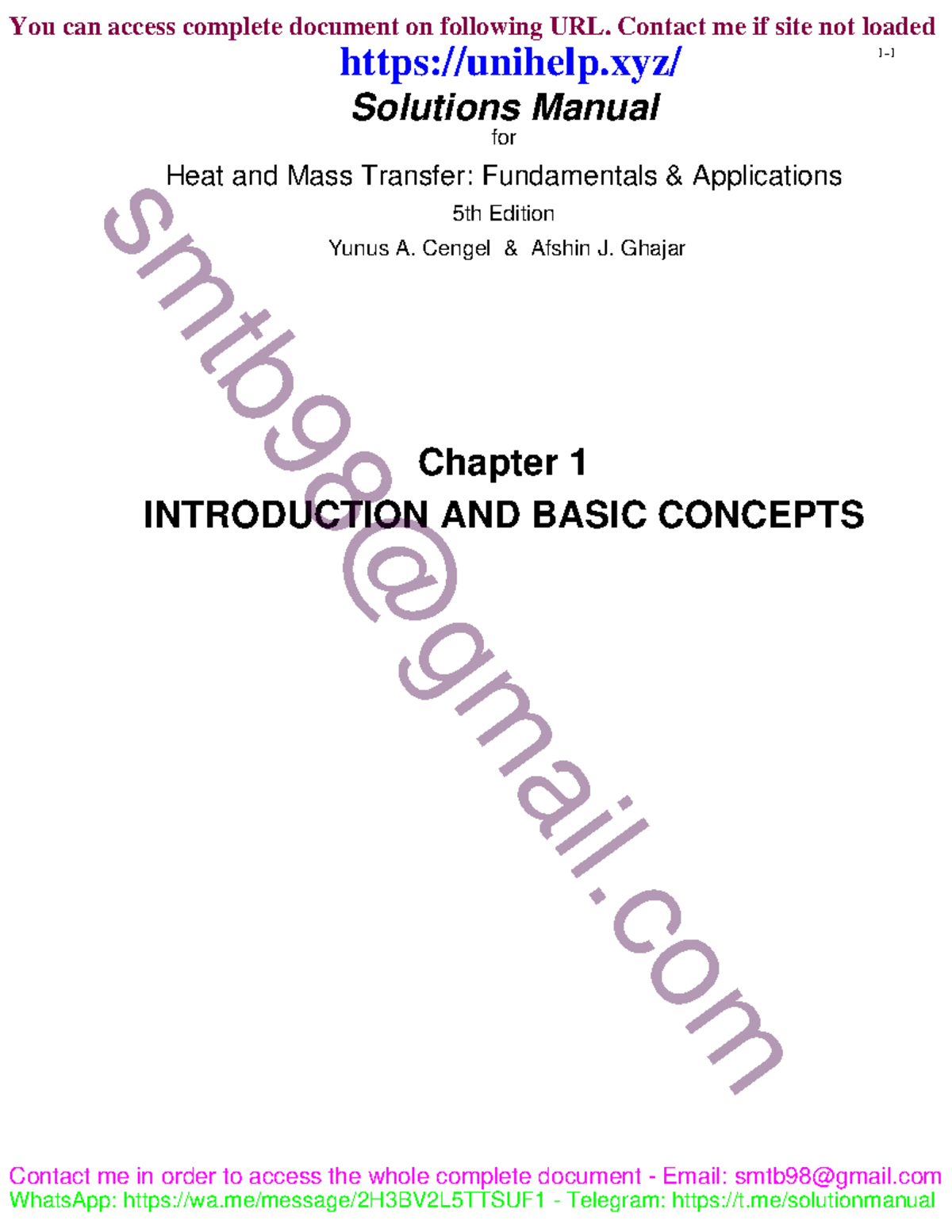 Solution Manual for Heat and Mass Transfer (5th Ed) Chapter Summaries - Studocu