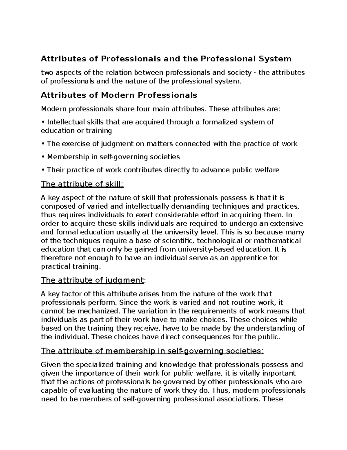 Attributes of Professionals and Their Role in Society: Lesson 1 - Studocu