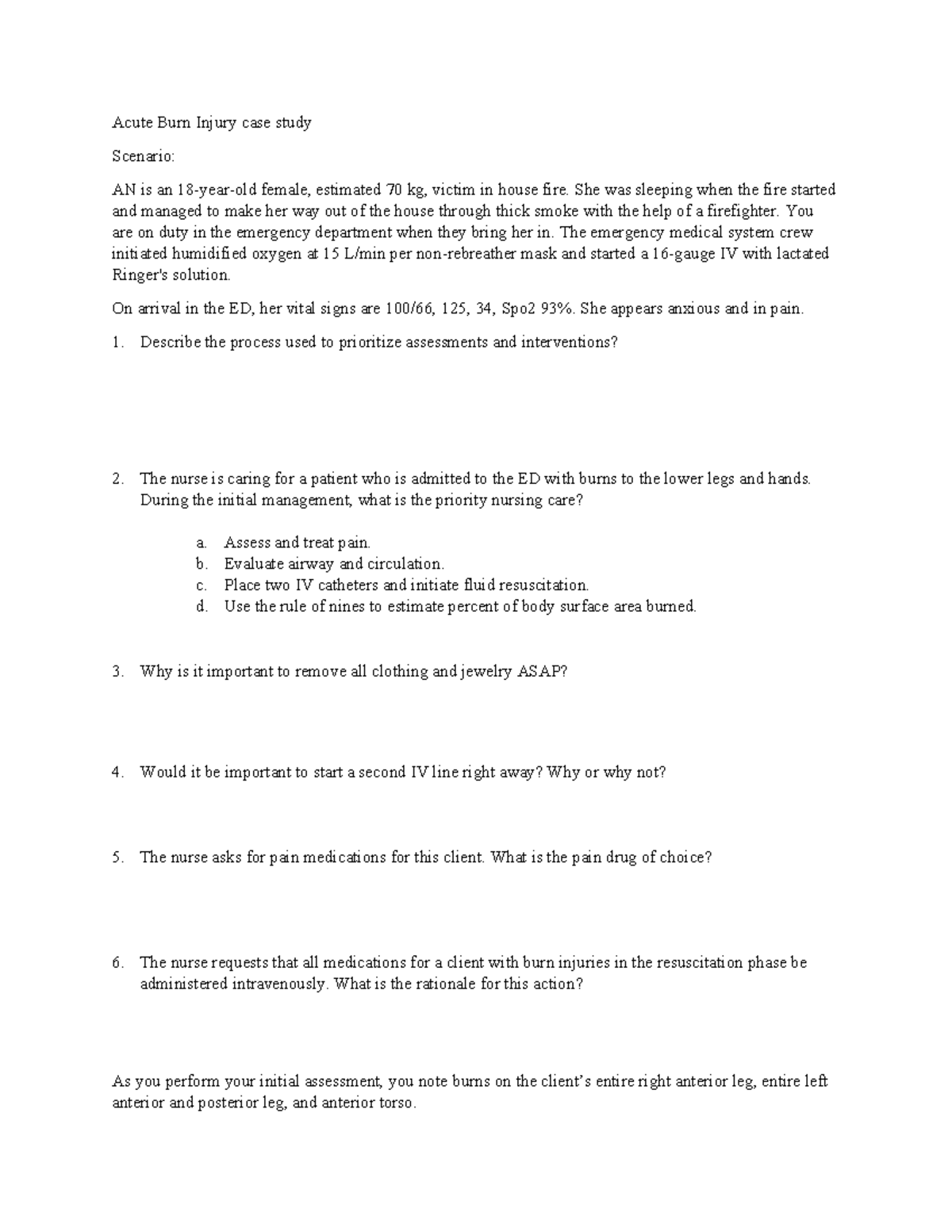 Acute Burn Injury Case Study (NUR 201): Assessment & Management ...