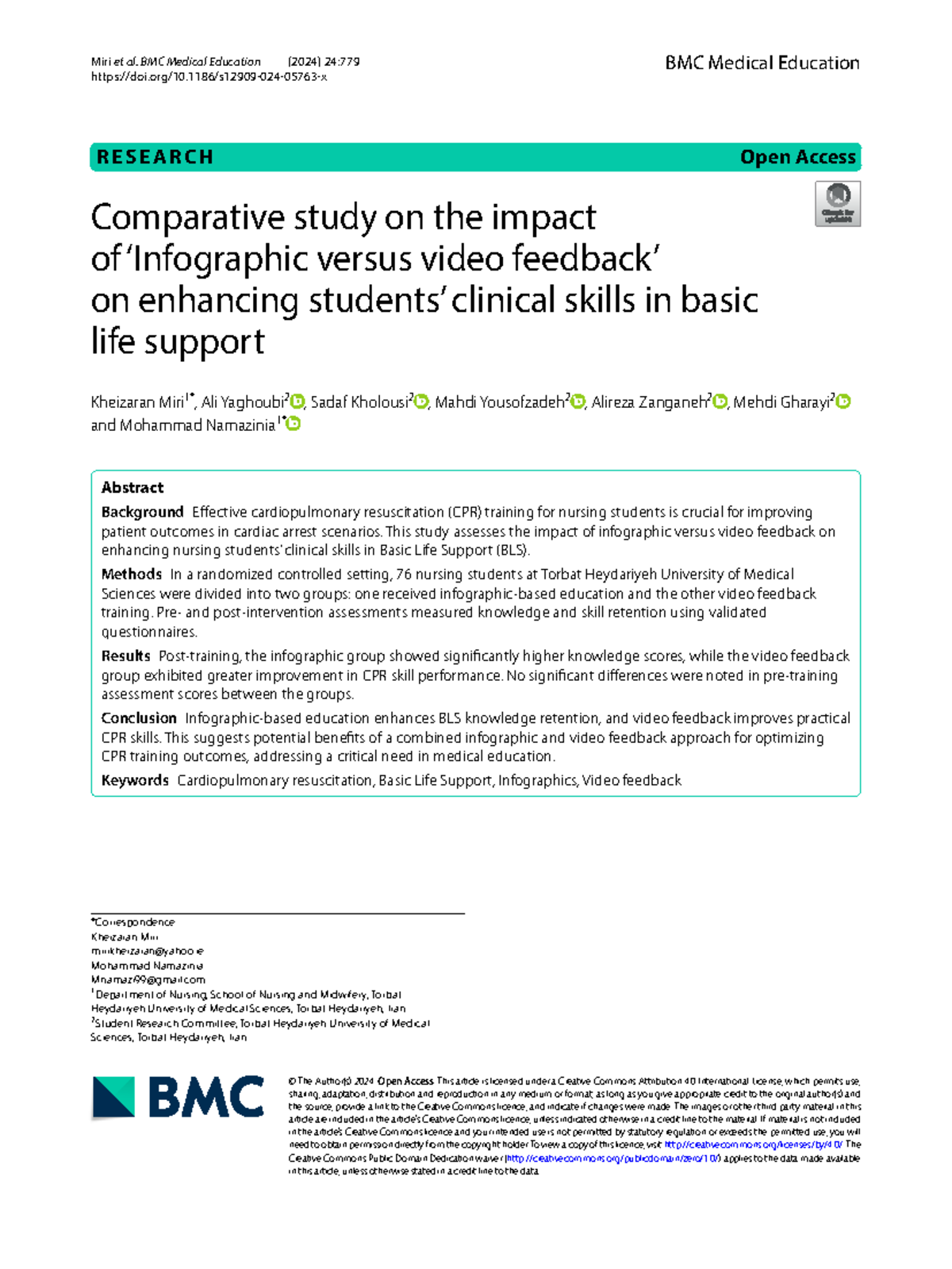 Comparative study on infographic versus video feedback in BLS training ...