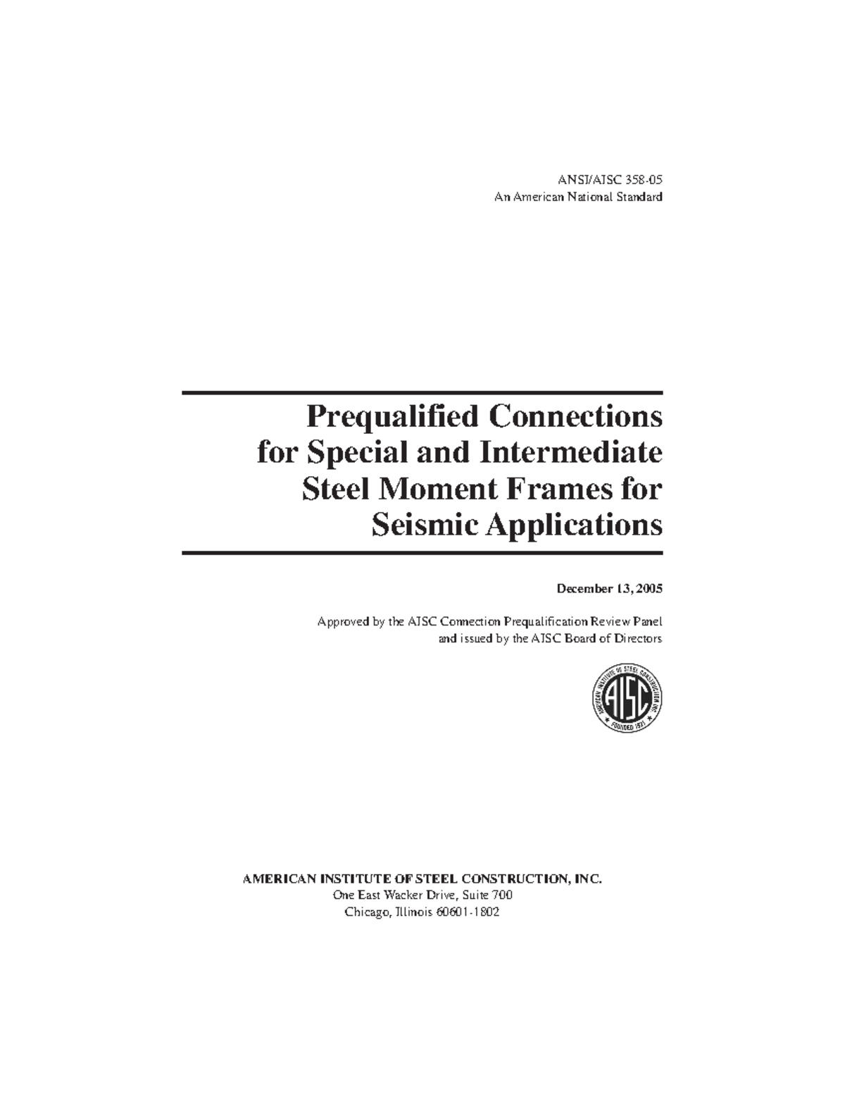 AISC 358-05 - Prequalified Connections for Special and Intermediate ...