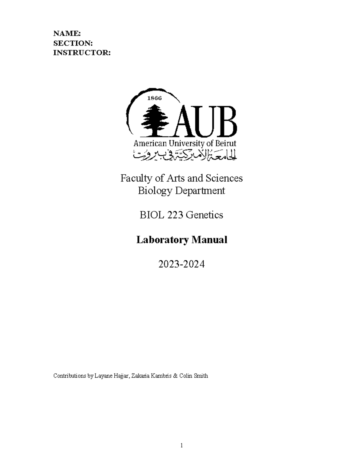 BIOL 223 Genetics Lab Manual: Safety Rules & Assessment Guidelines ...