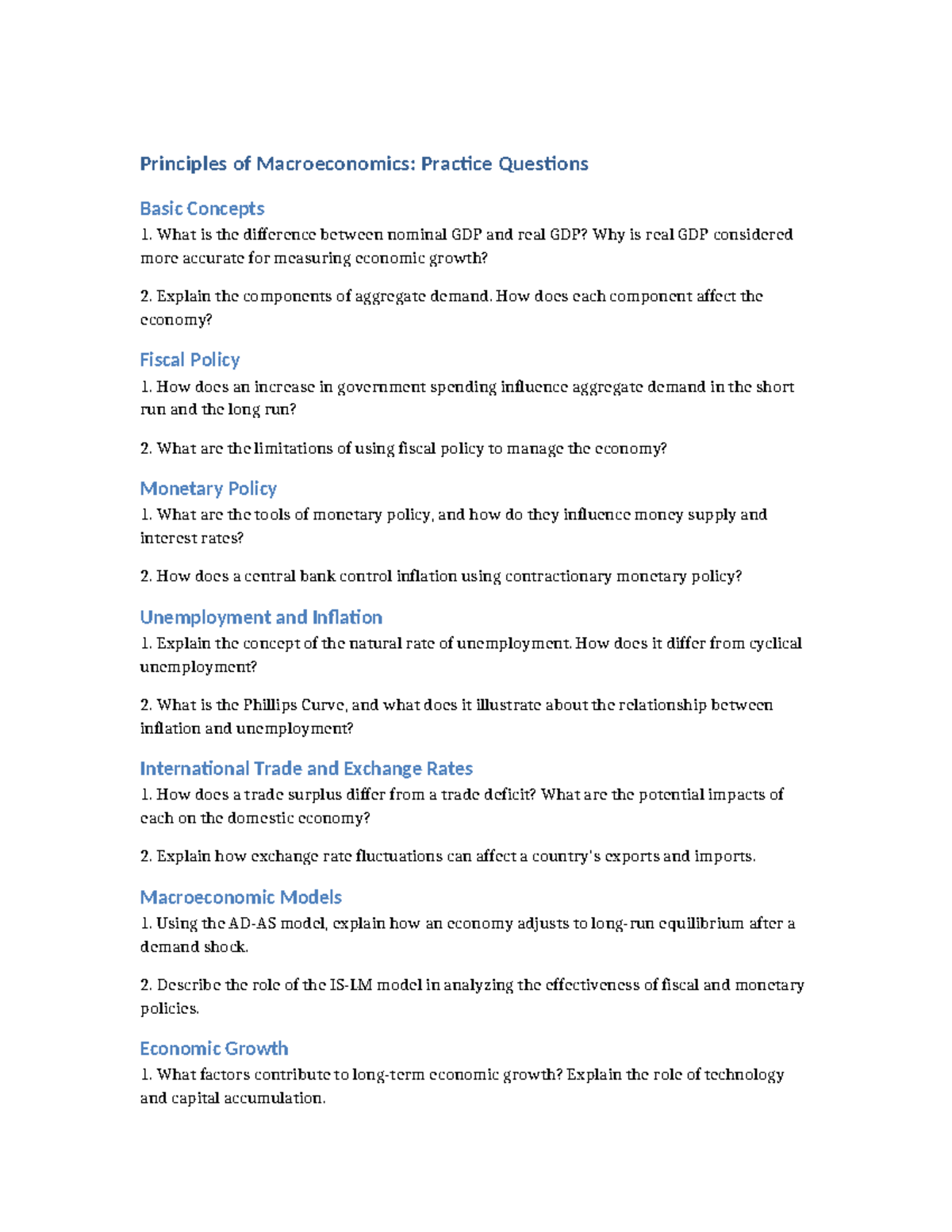 Principles of Macroeconomics: Key Concepts & Practice Questions - Studocu