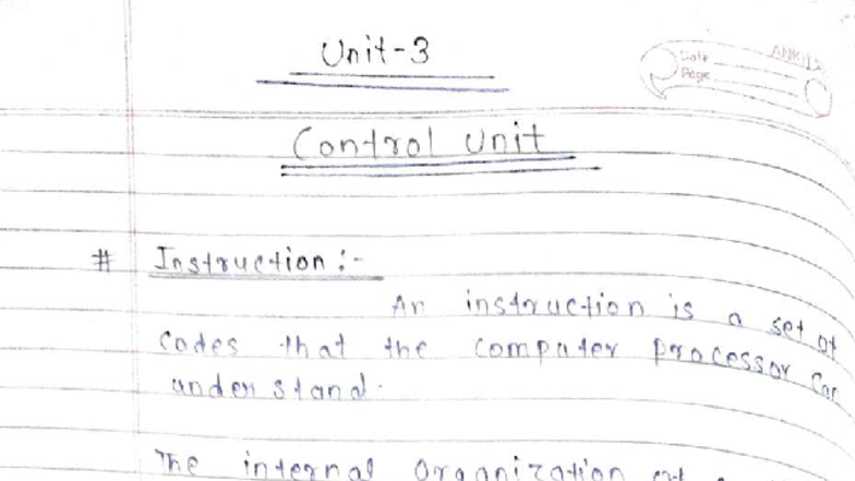 COA Unit 3 - Control Unit and Instruction Types Notes - Studocu