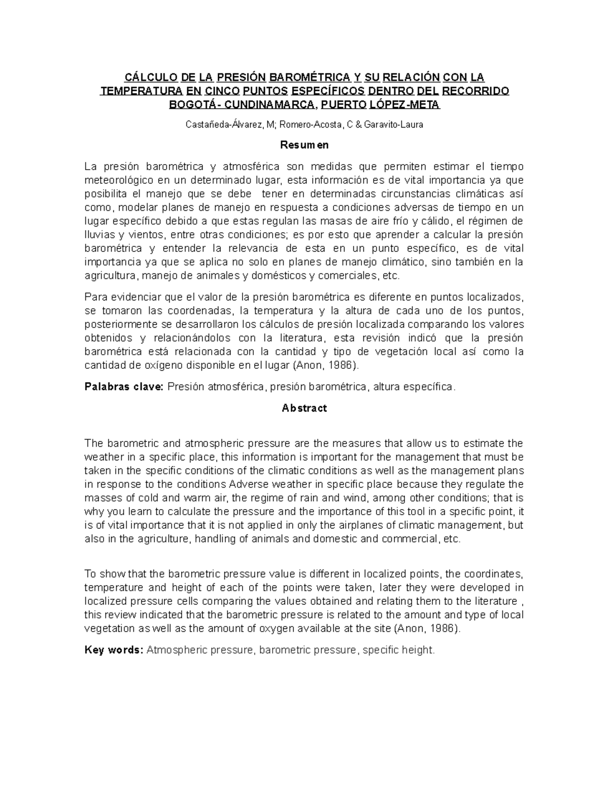Cálculo de la Presión Barométrica y su Relación con la Altura y ...