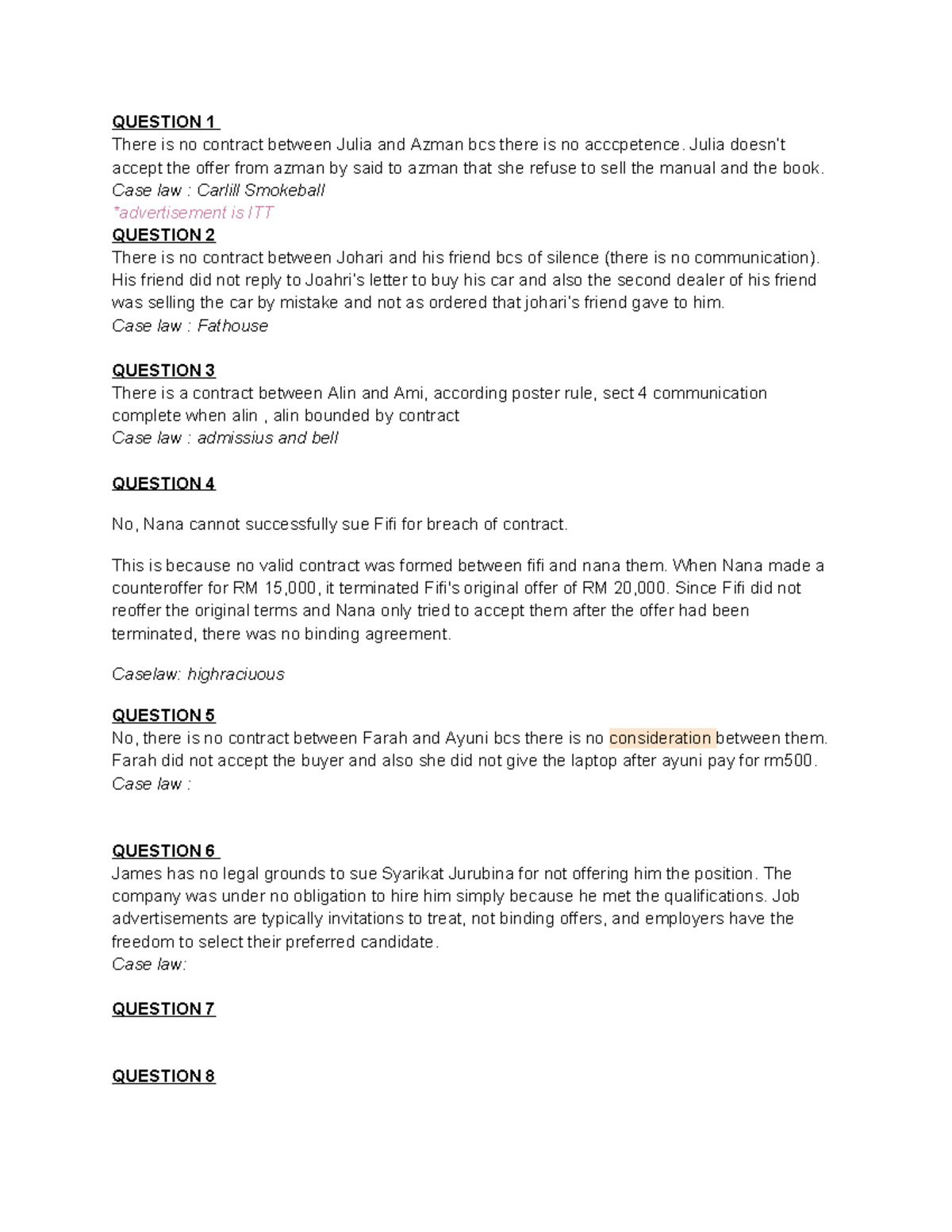LAW083 TUTORIAL: Understanding Contract Formation & Acceptance Issues ...