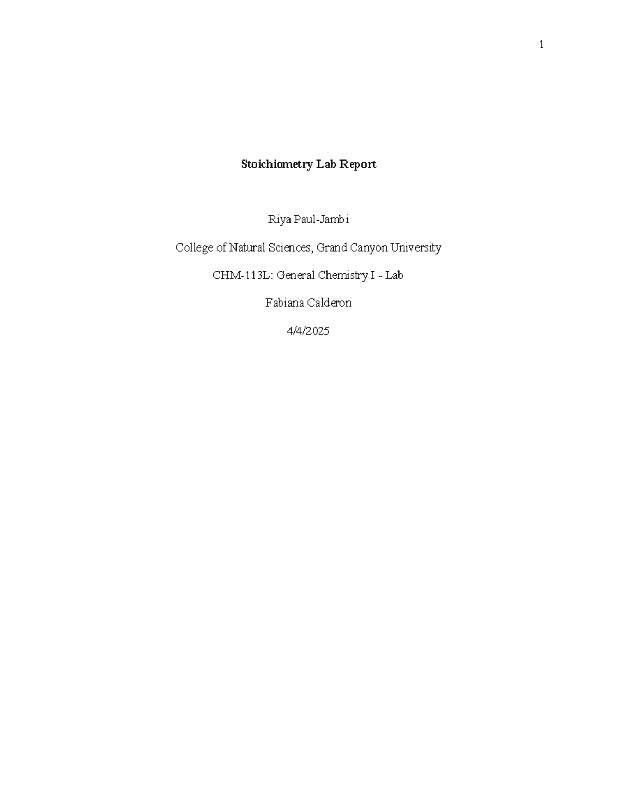 Chem113 Stoichiometry Lab Report: Conservation of Mass Analysis - Studocu