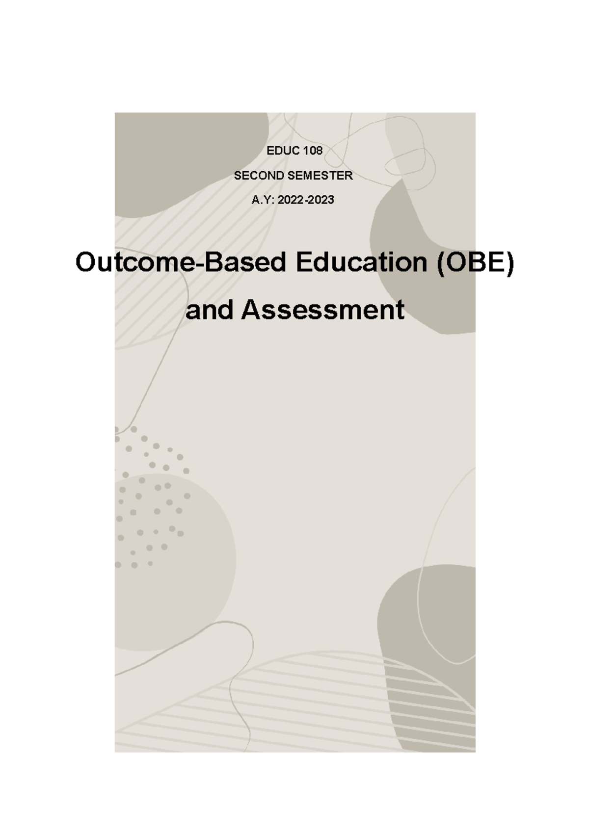 EDUC 108 Outcome-Based Education and Assessment Overview - Studocu
