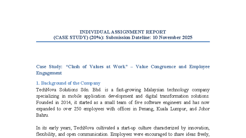 Clash of Values Case Study (INDIVIDUAL ASSIGNMENT) - Studocu