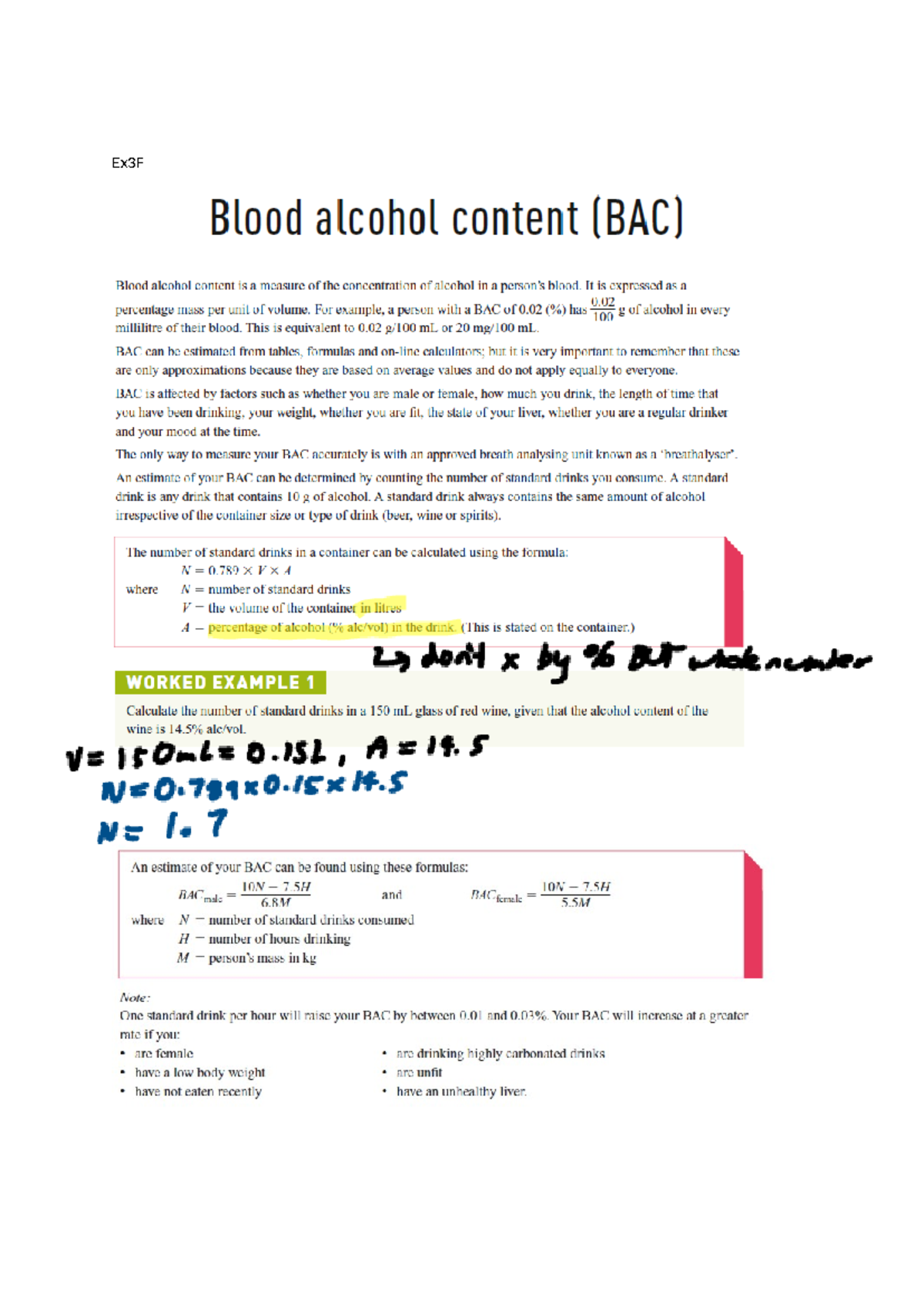 Explanation 5. Blood alcohol Ex3F - Ex3F Blood alcohol content (BAC ...