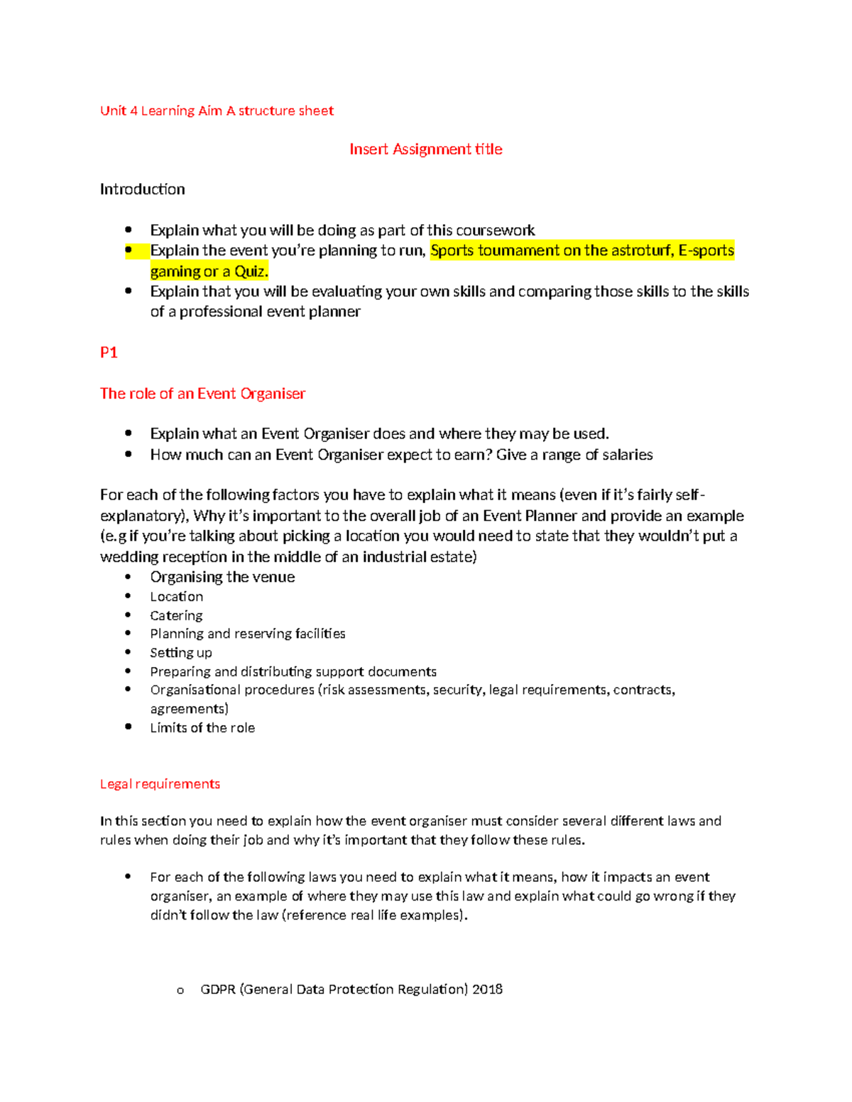 Unit 4 Learning Aim A: Event Organiser Skills & Evaluation Guide 2024 ...