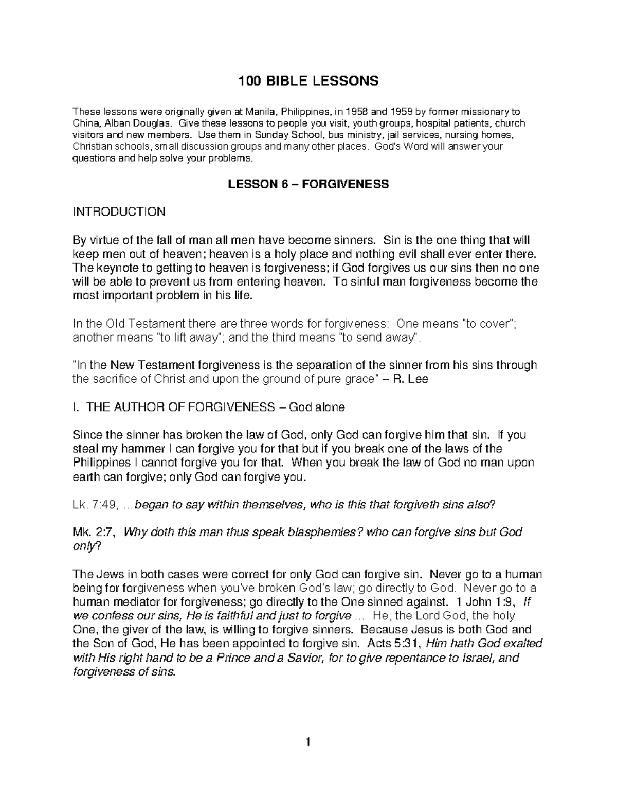 100 Bible Lessons: Lesson 6 - The Importance of Forgiveness - Studocu