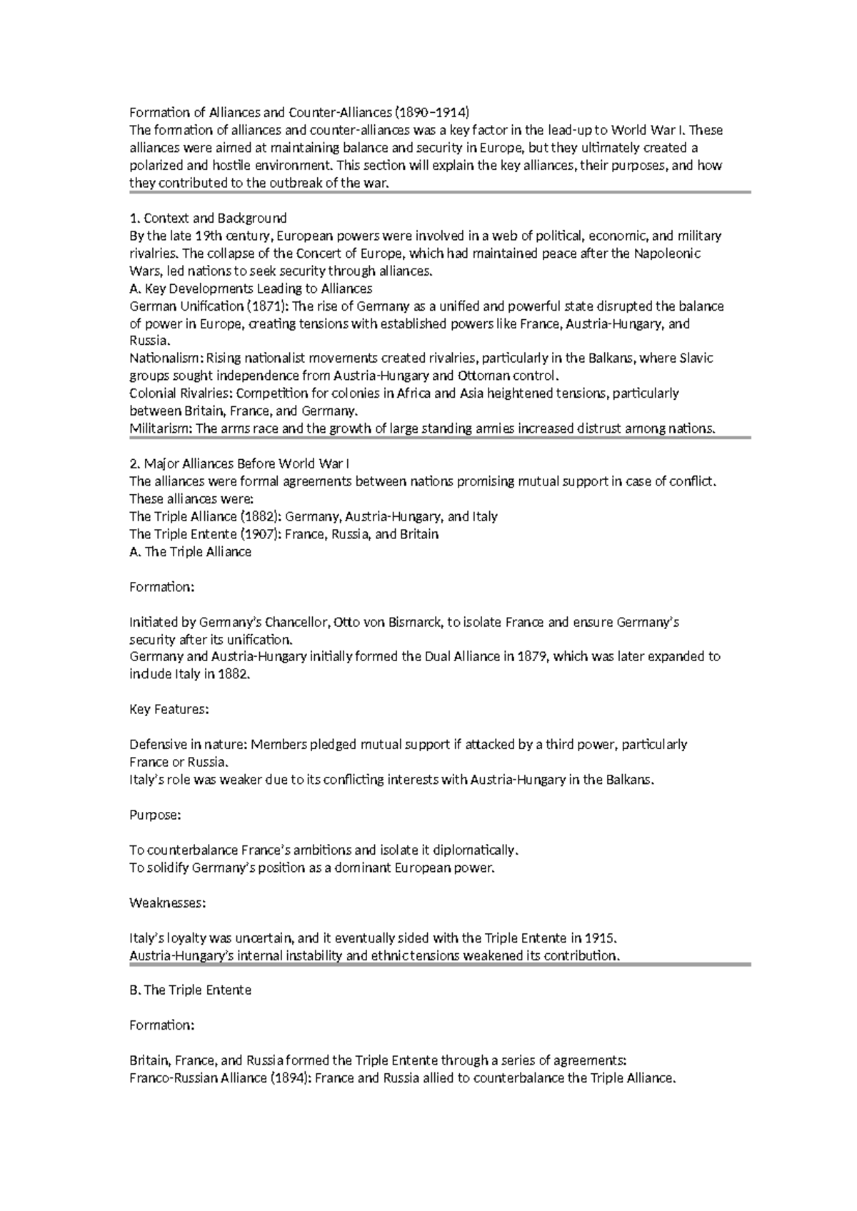 Formation of Alliances and Counter-Alliances (1890–1914) - Essay Notes ...