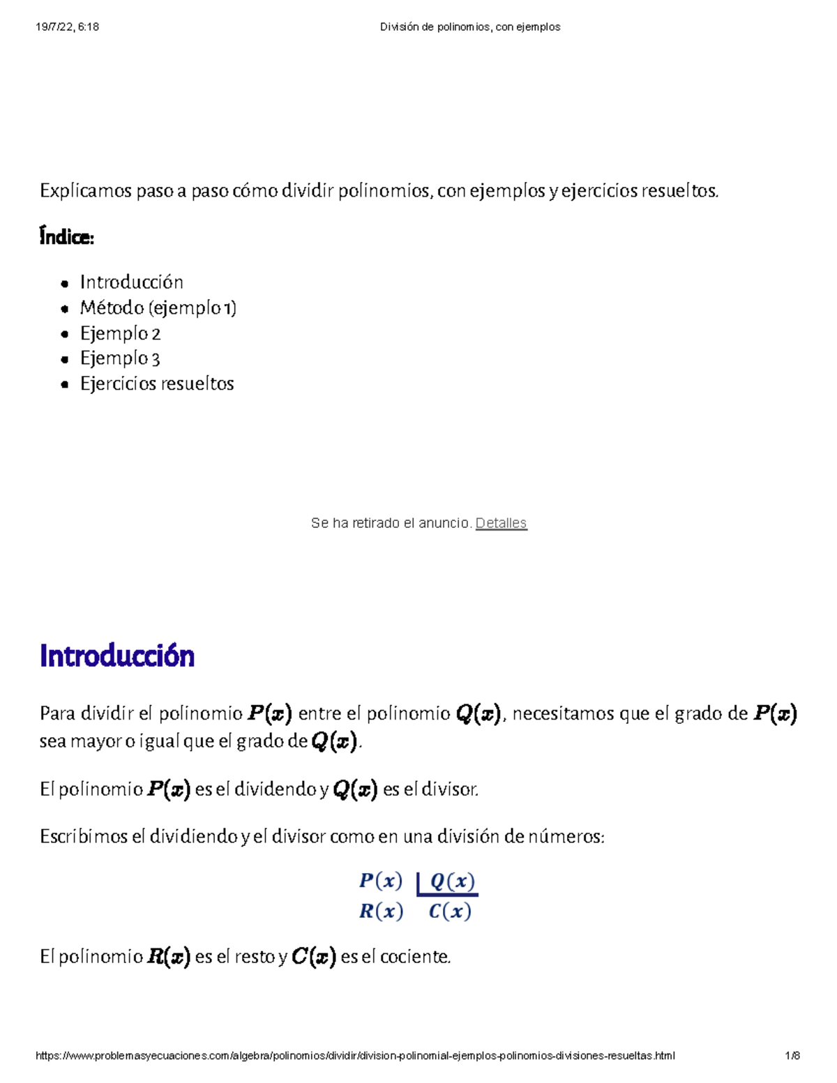 División de Polinomios: Ejemplos y Ejercicios Resueltos - Studocu