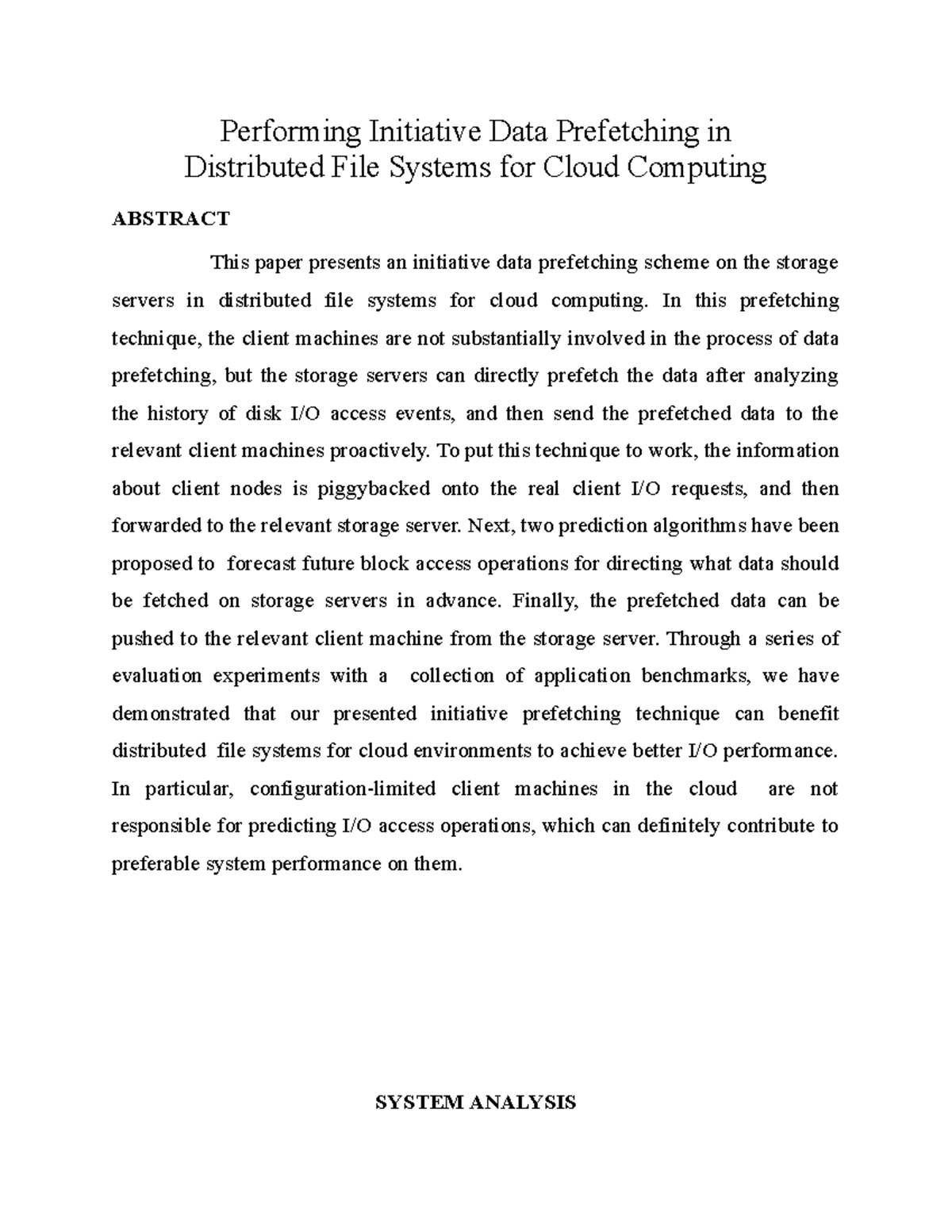 Data Prefetching in Distributed File Systems for Cloud Computing - Studocu