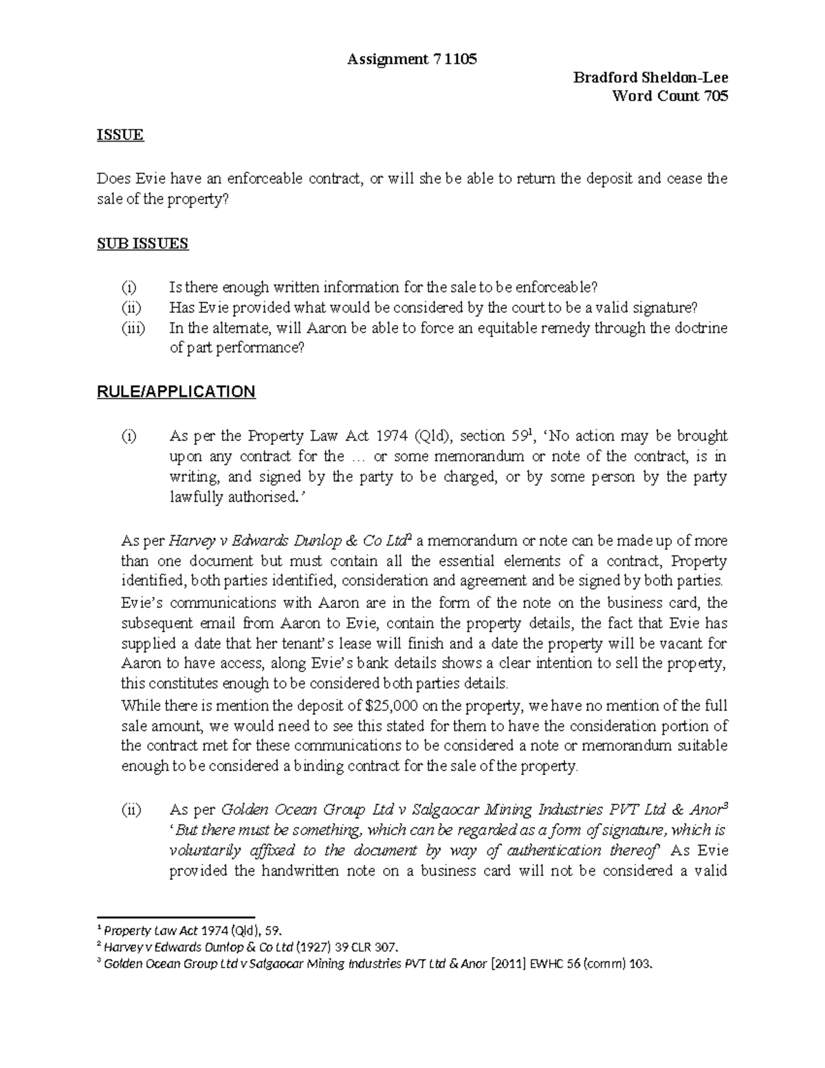Assignment 7 - Contract Enforceability Analysis (1105) - Studocu