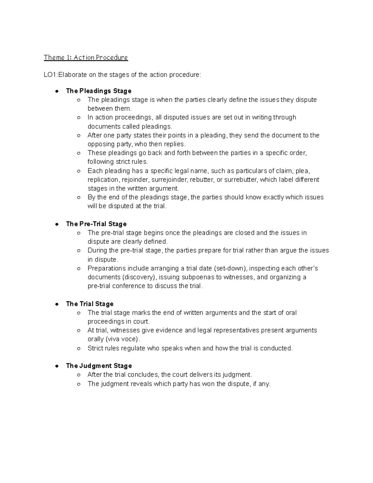 Civil Procedure Study Guide: Action Procedure & Pleadings Overview (LO1 ...