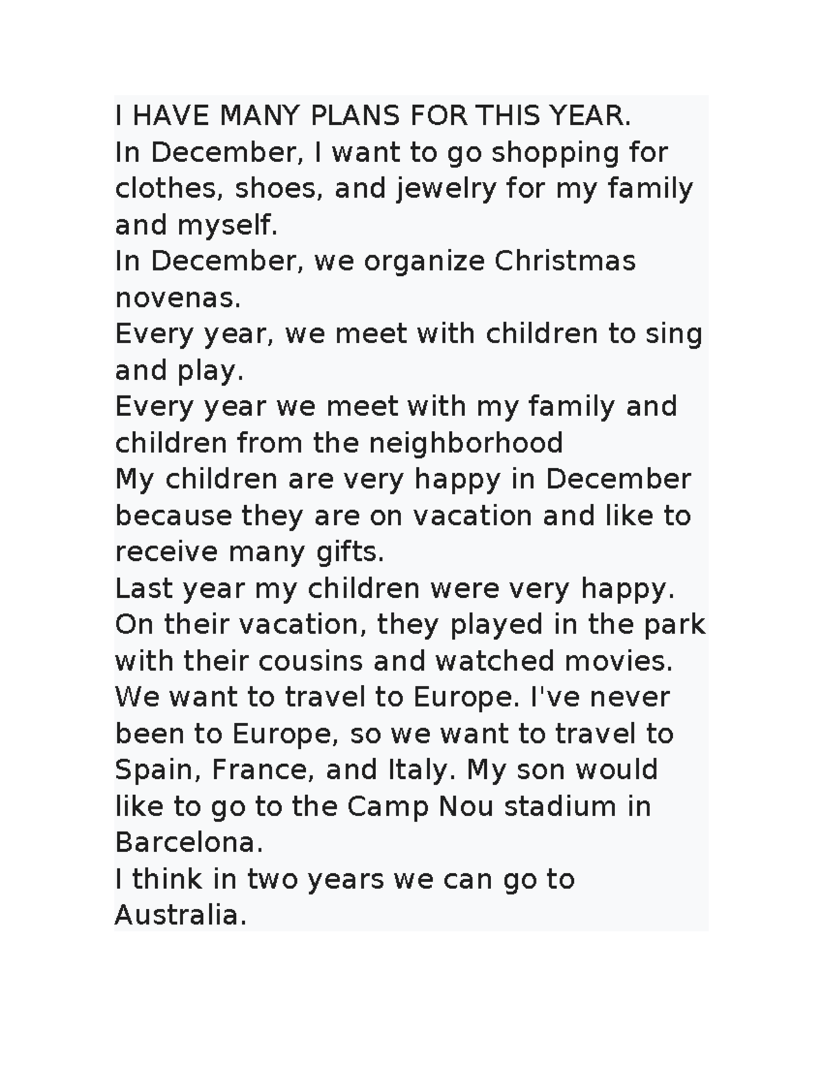 Plans for Family Activities and Travel in 2023 - Studocu