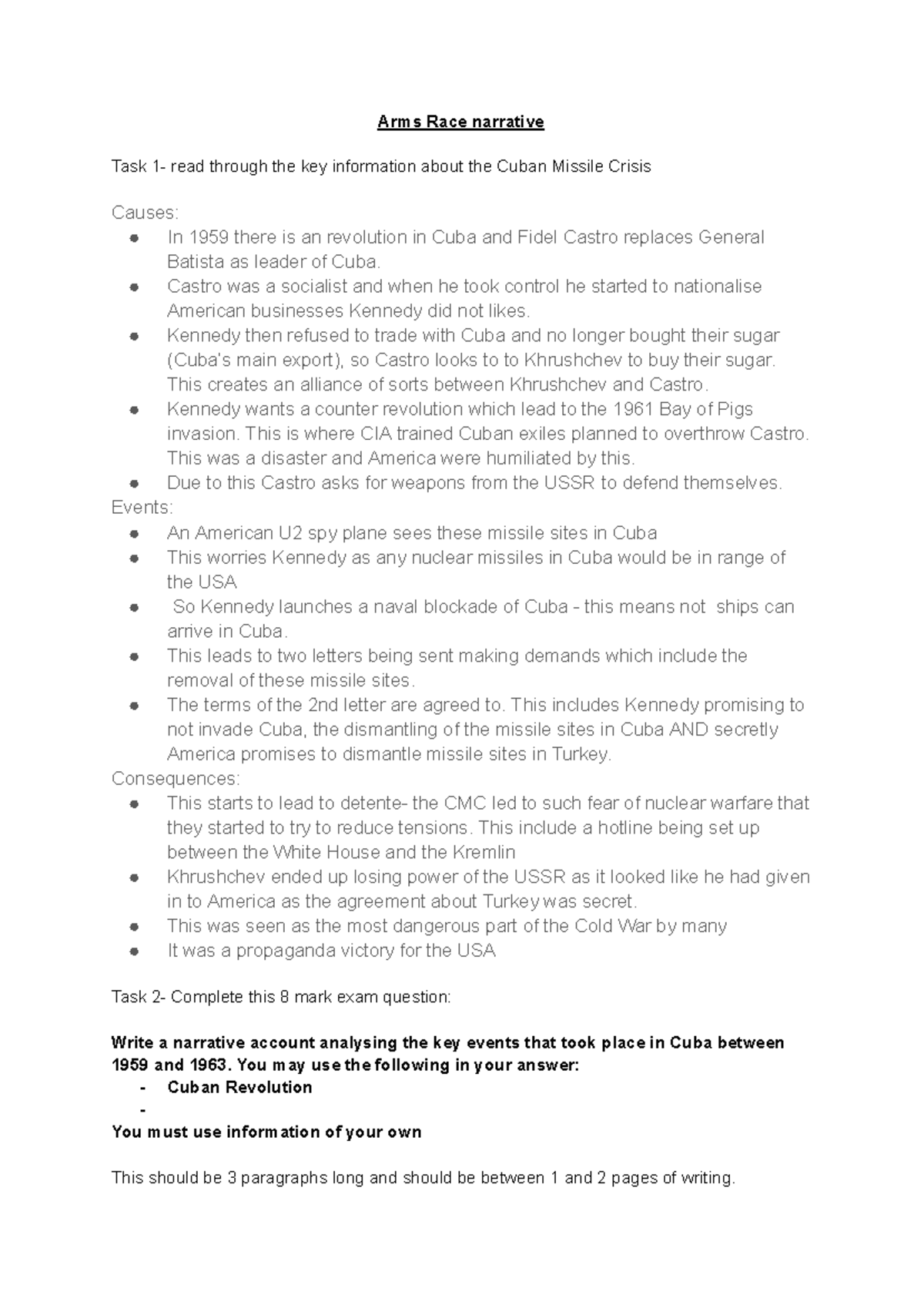 Cuban Missile Crisis Narrative Analysis (GCSE History) - Studocu