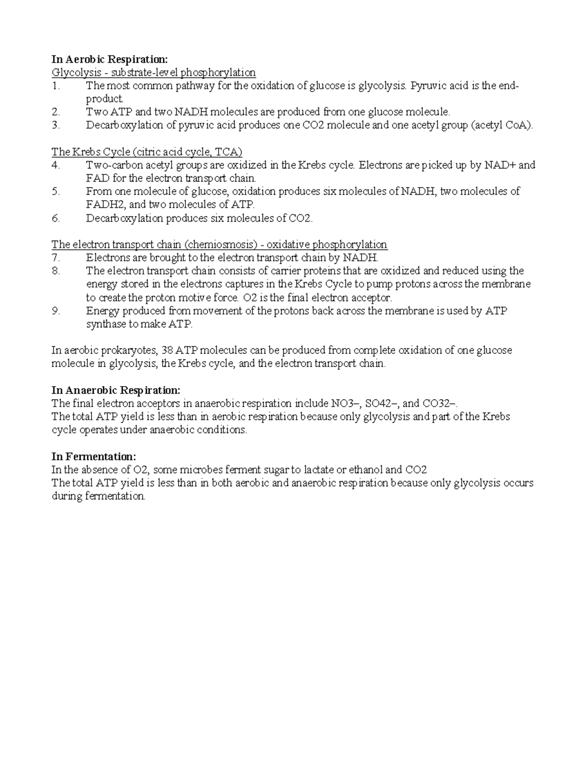 Aerobic and Anaerobic Respiration Study Guide (BIO 101) - Studocu