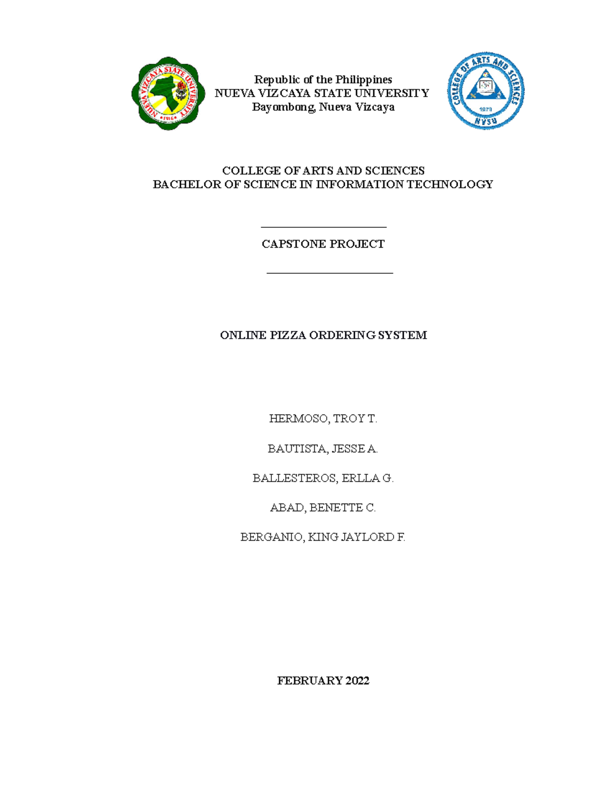 Capstone Project BSIT: Online Pizza Ordering System Development - Studocu
