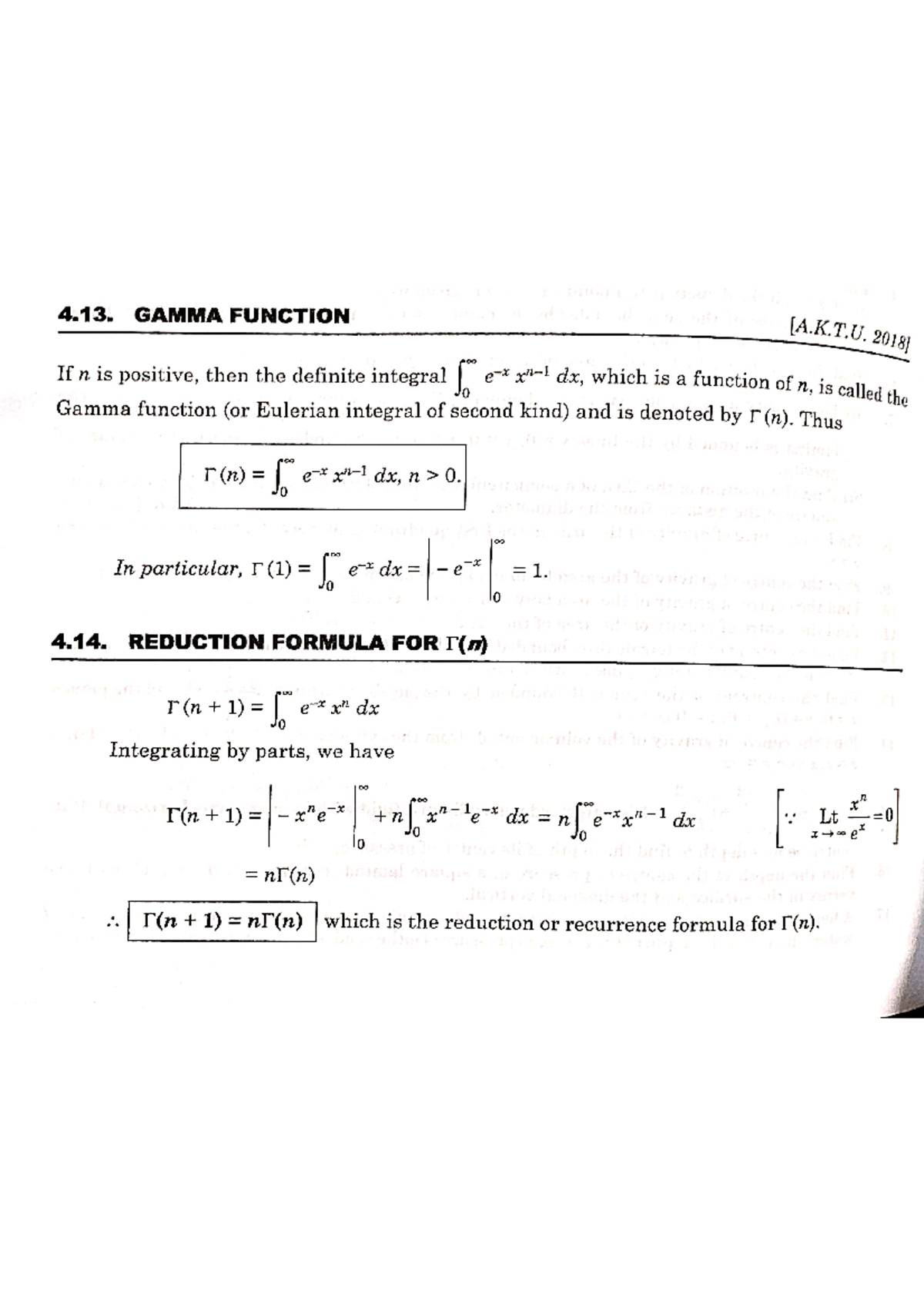 Gamma and Beta Functions Overview - A.K.T.U Mathematics Study Guide ...